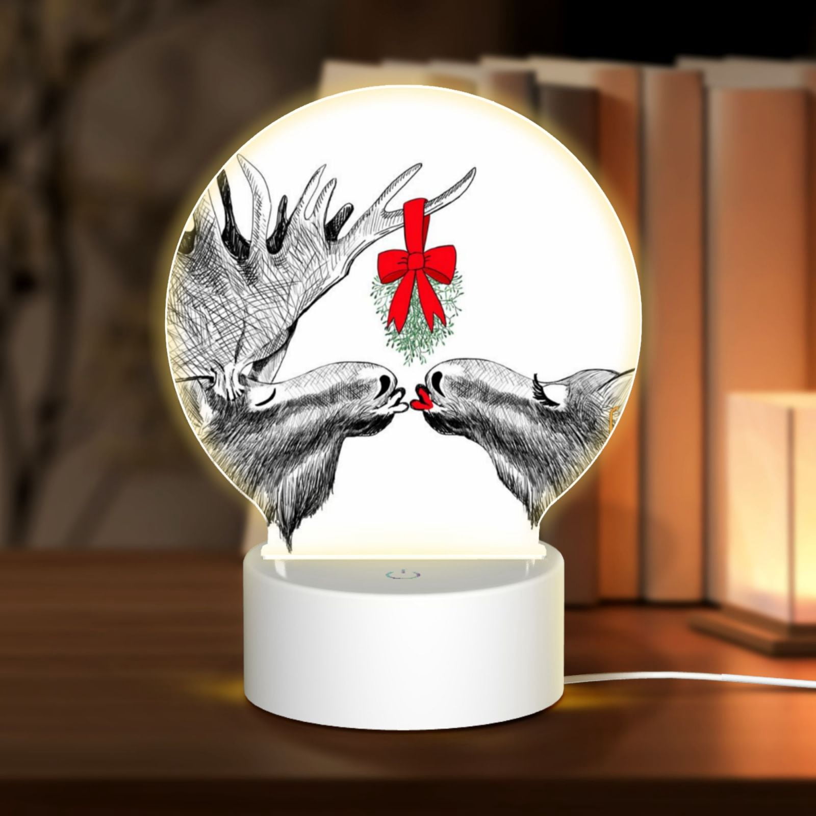 Balery Moose Kissing Under Mistletoe Pattern Acrylic Night Light Gift ...