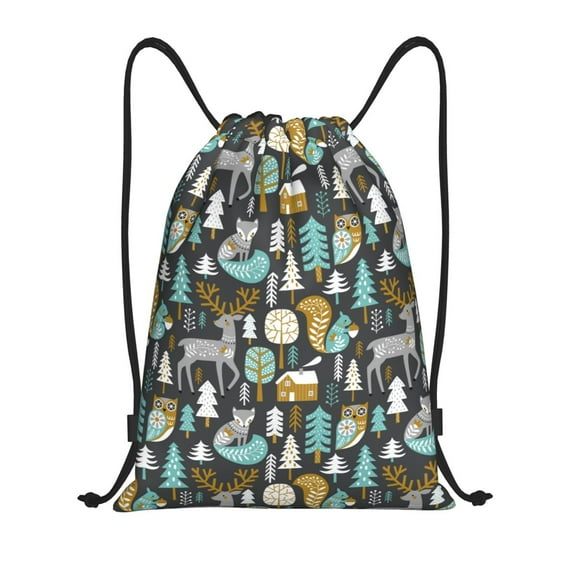 Balery Moose Squirrel owls tree Pattern Drawstring Backpack Bag Sport ...