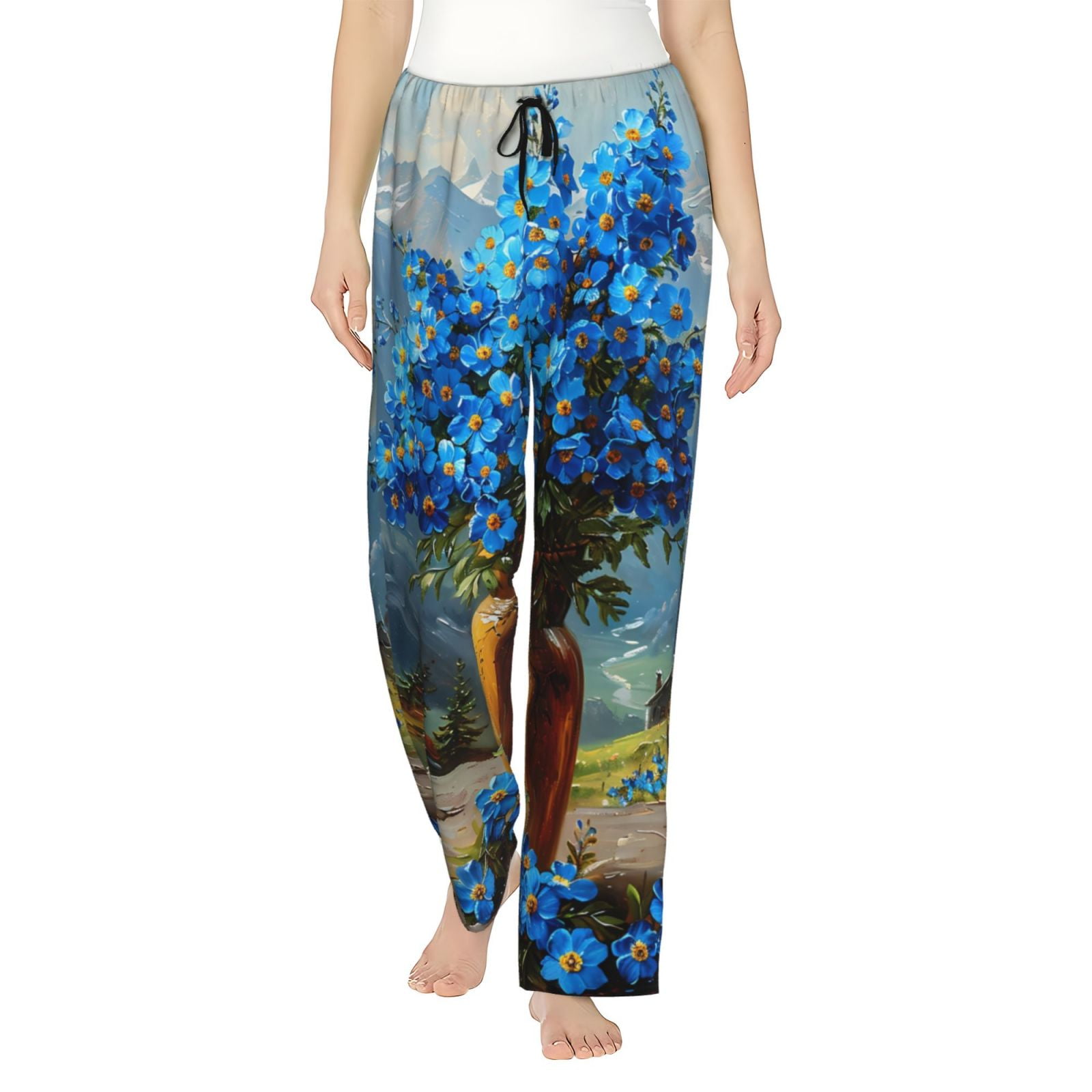 Balery Mountain Blue Flowers Vase print Women's Pajama Pants,Ultra ...