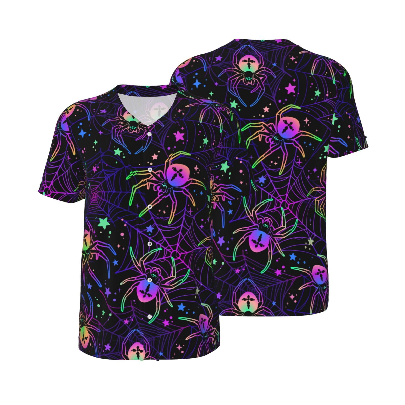 Balery Multi-colored Spiders Baseball Jersey for Men Casual Button Down ...