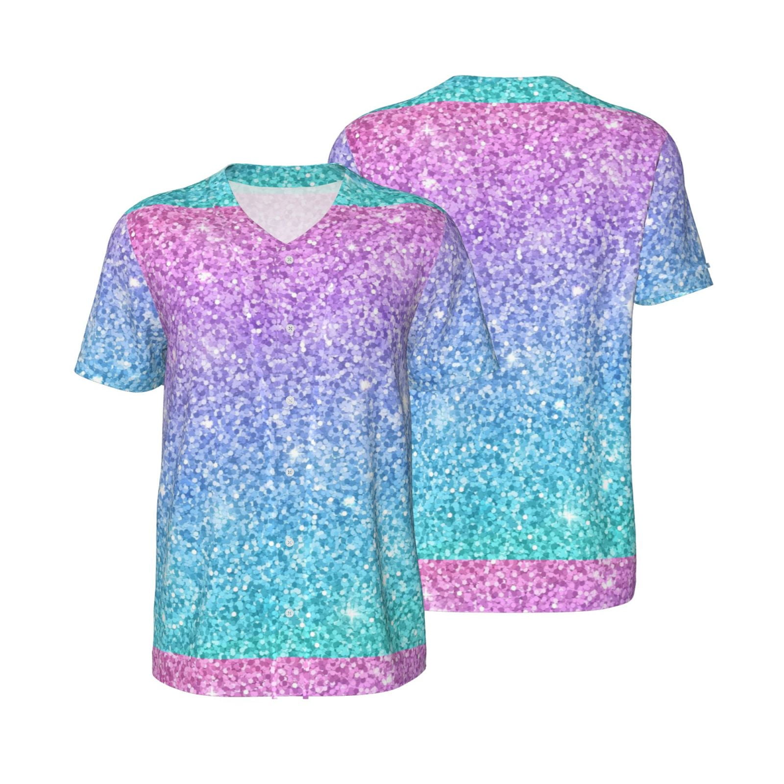 Balery Multicolor Glitter Baseball Jersey for Men Casual Button Down ...