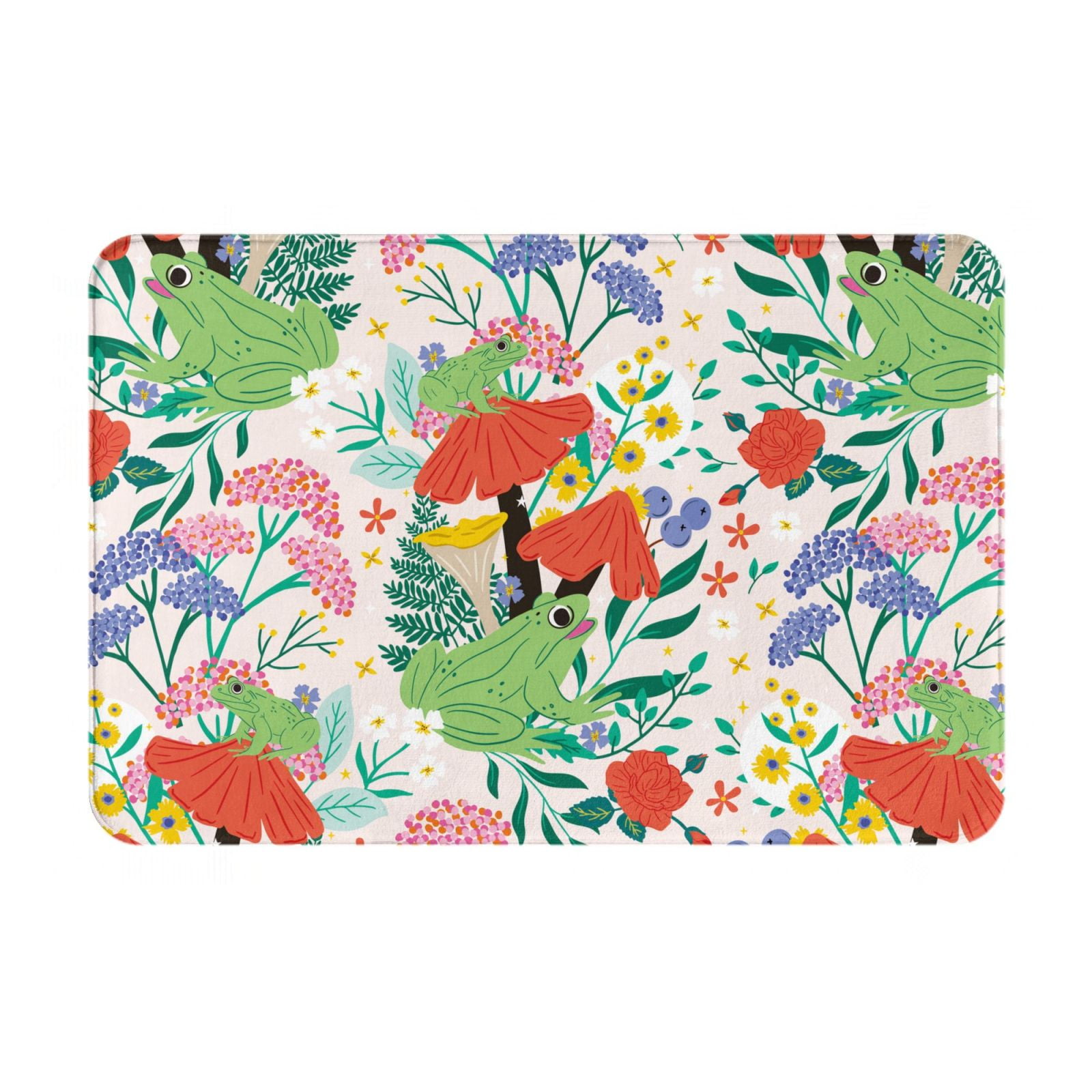 Balery Mushroom and Frogs Doormat, Durable Flannel Fabric, Waterproof ...
