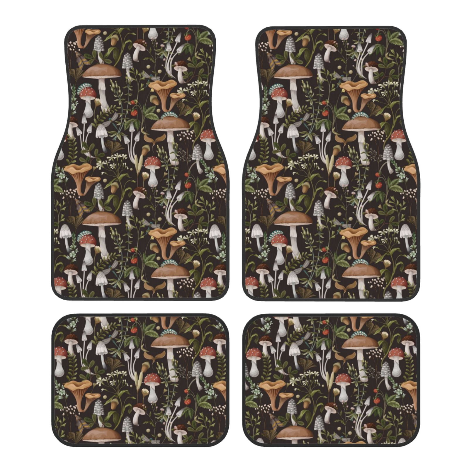 Balery Mushroom Garnish Pattern 4-Piece Floor Mats, Heavy-Duty Rubber ...