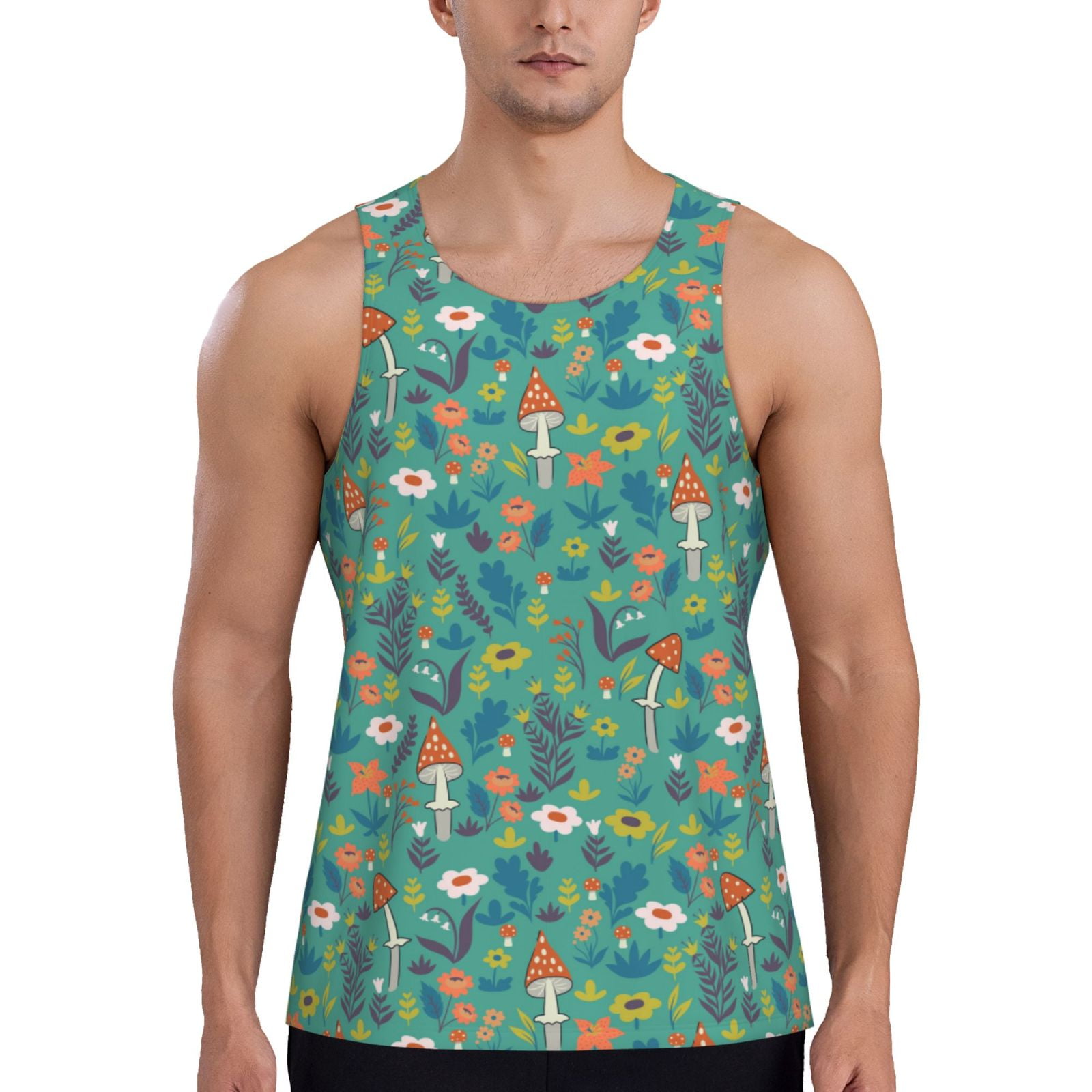 Balery Mushrooms and Flowers Pattern Men's Workout Tank Top Gym Muscle ...