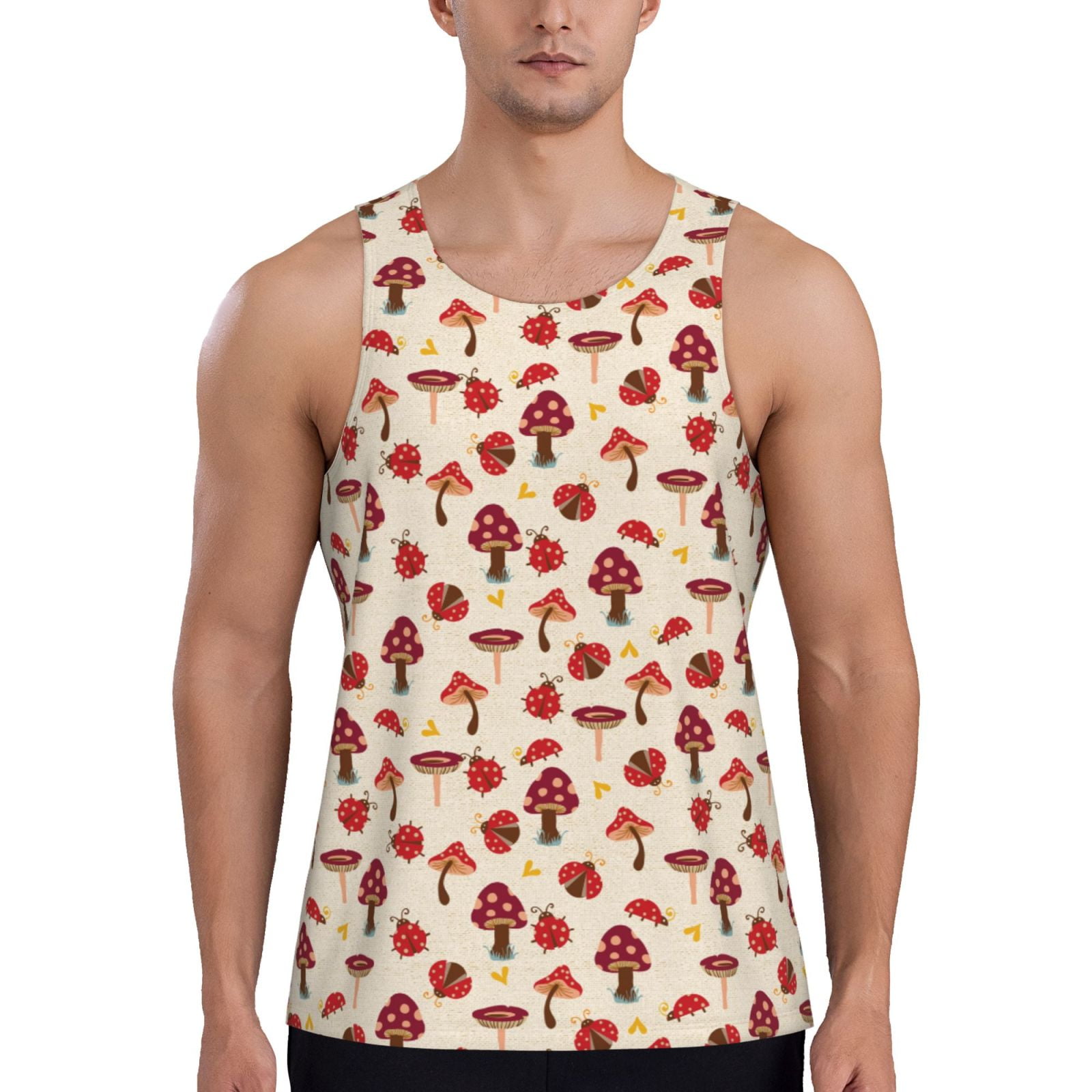 Balery Mushrooms and Lady Bugs Pattern Men's Workout Tank Top Gym ...