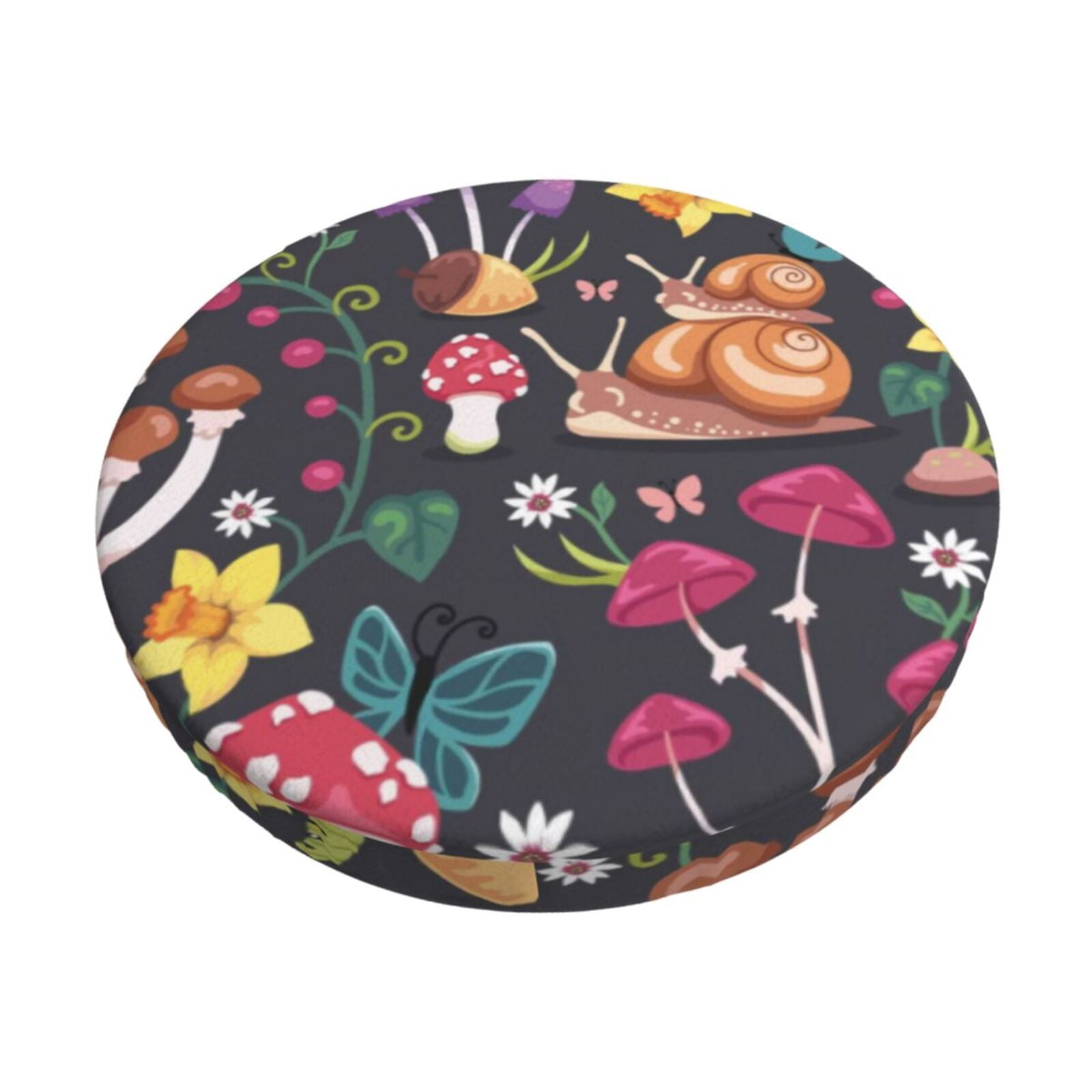 Balery Mushrooms Snails Butterflies Round Bar Stool Seat Covers Velvet ...