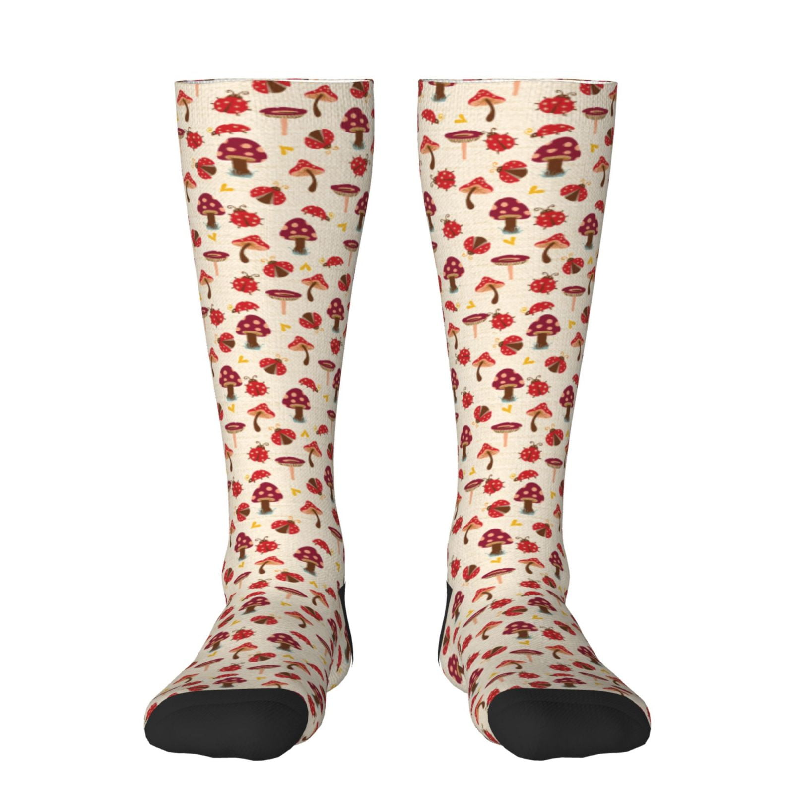 Balery Mushrooms and Lady Bugs Printed Novelty Socks Men's Women's Crew ...