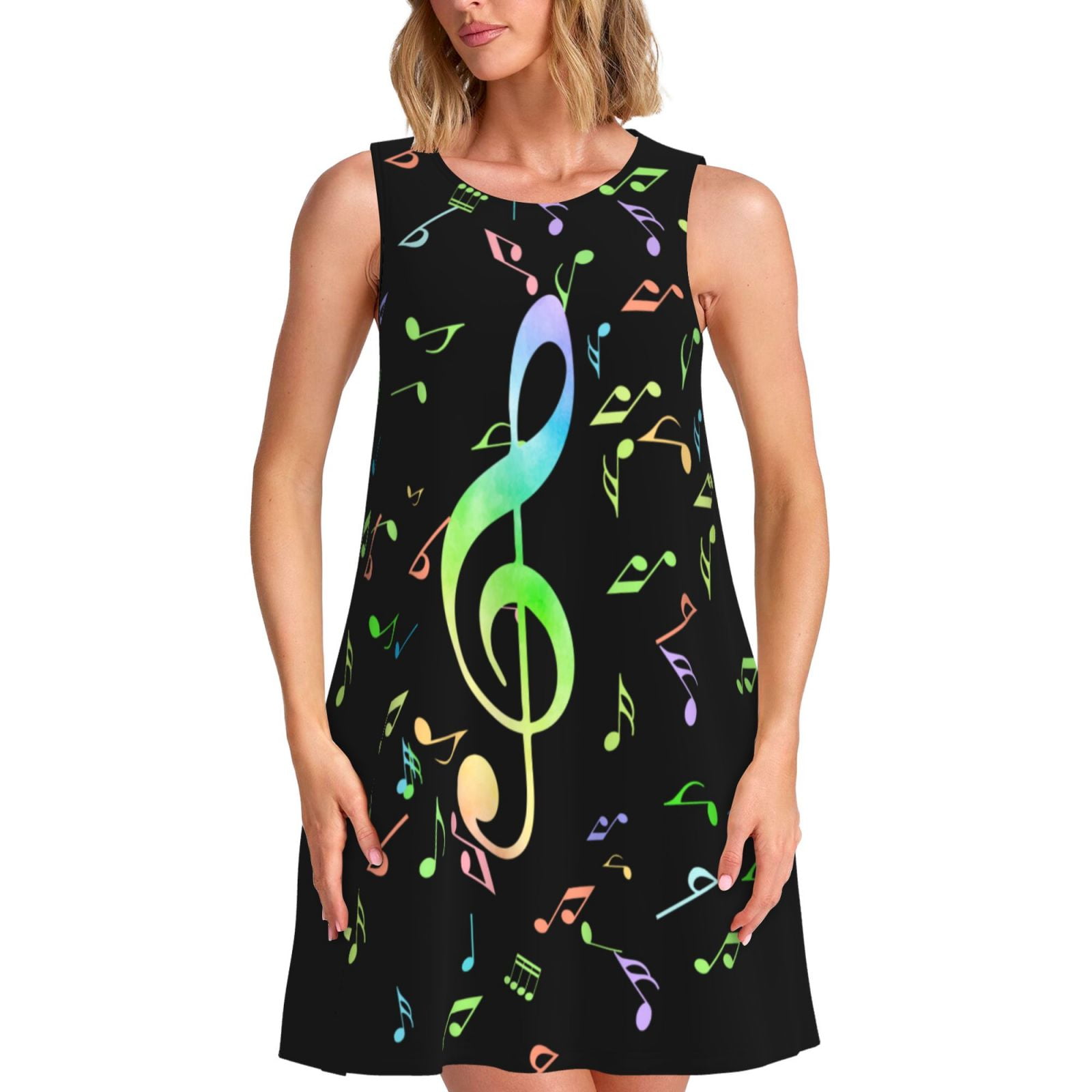Balery Music Notes Pattern Women’s Summer Dresses – Loose Sleeveless ...
