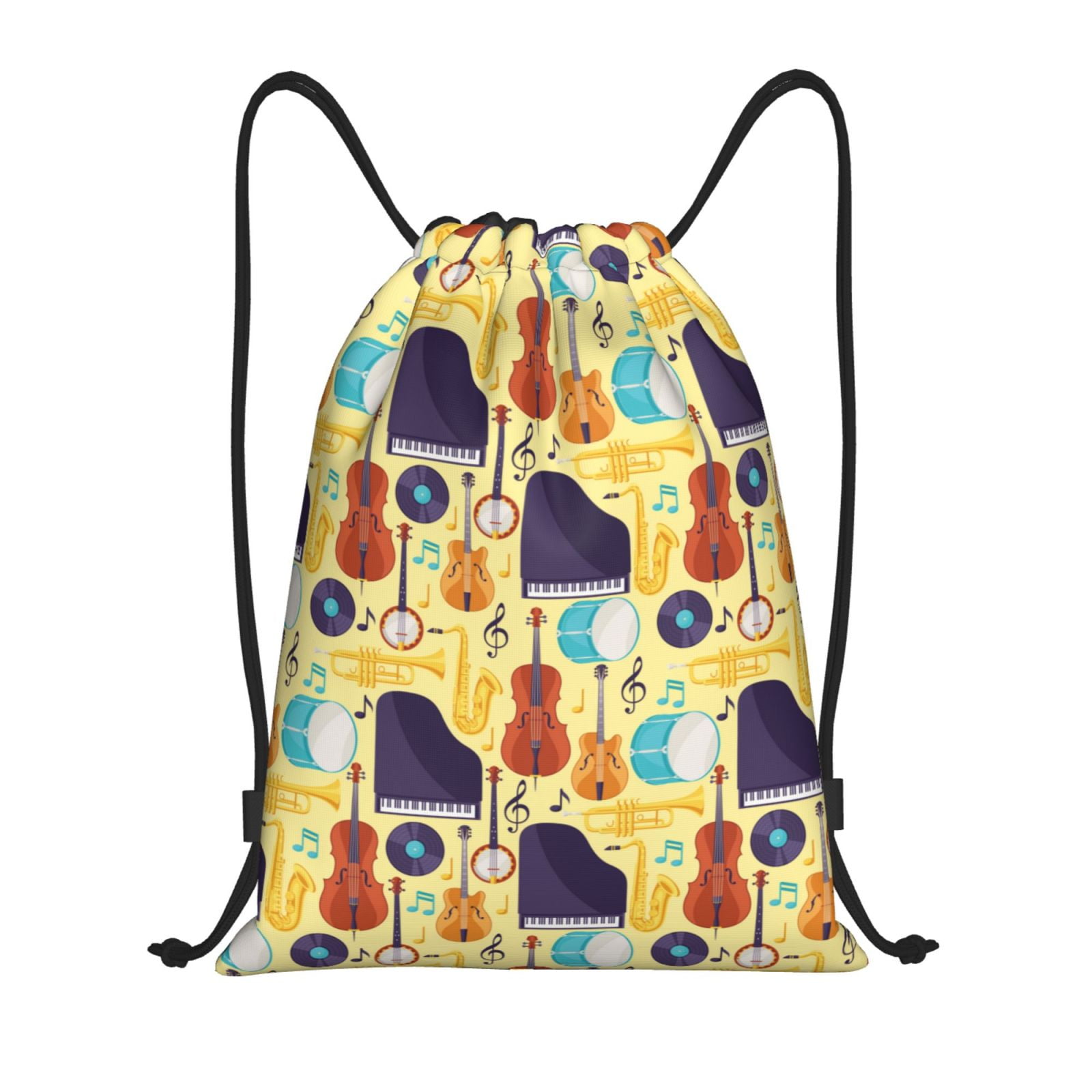Balery Musical Instruments Pattern Drawstring Backpack Bag Sport Gym ...