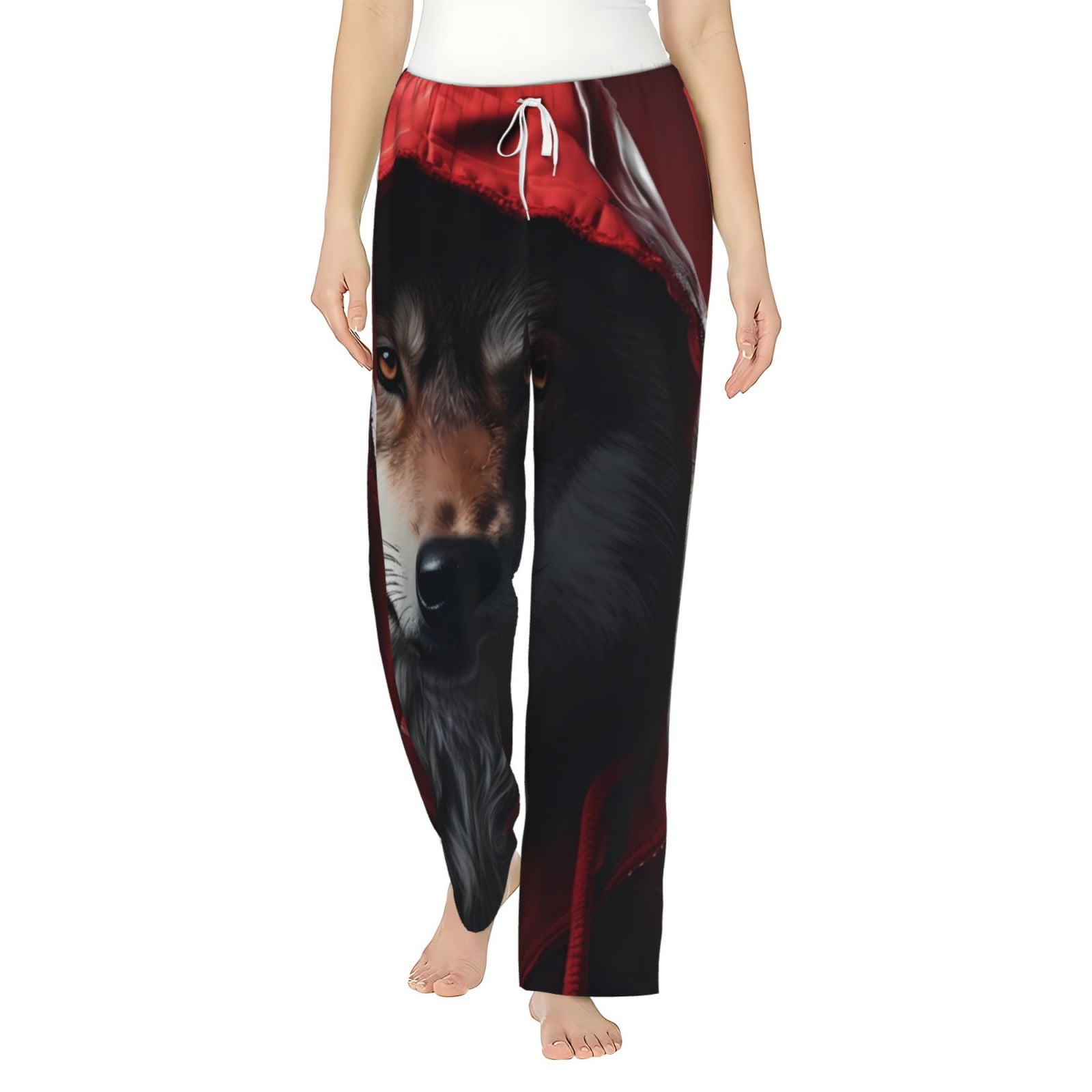 Balery Mysterious Hooded Wolf print Women's Pajama Pants,Ultra ...