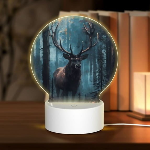 Balery Mystical Forest Elk Pattern Acrylic Night Light Gift with 3 ...