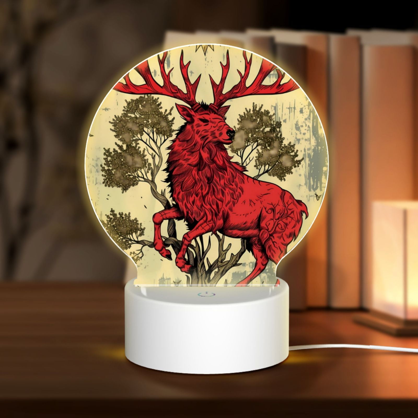 Balery Mythical Red Stag Illustration Pattern Acrylic Night Light Gift ...