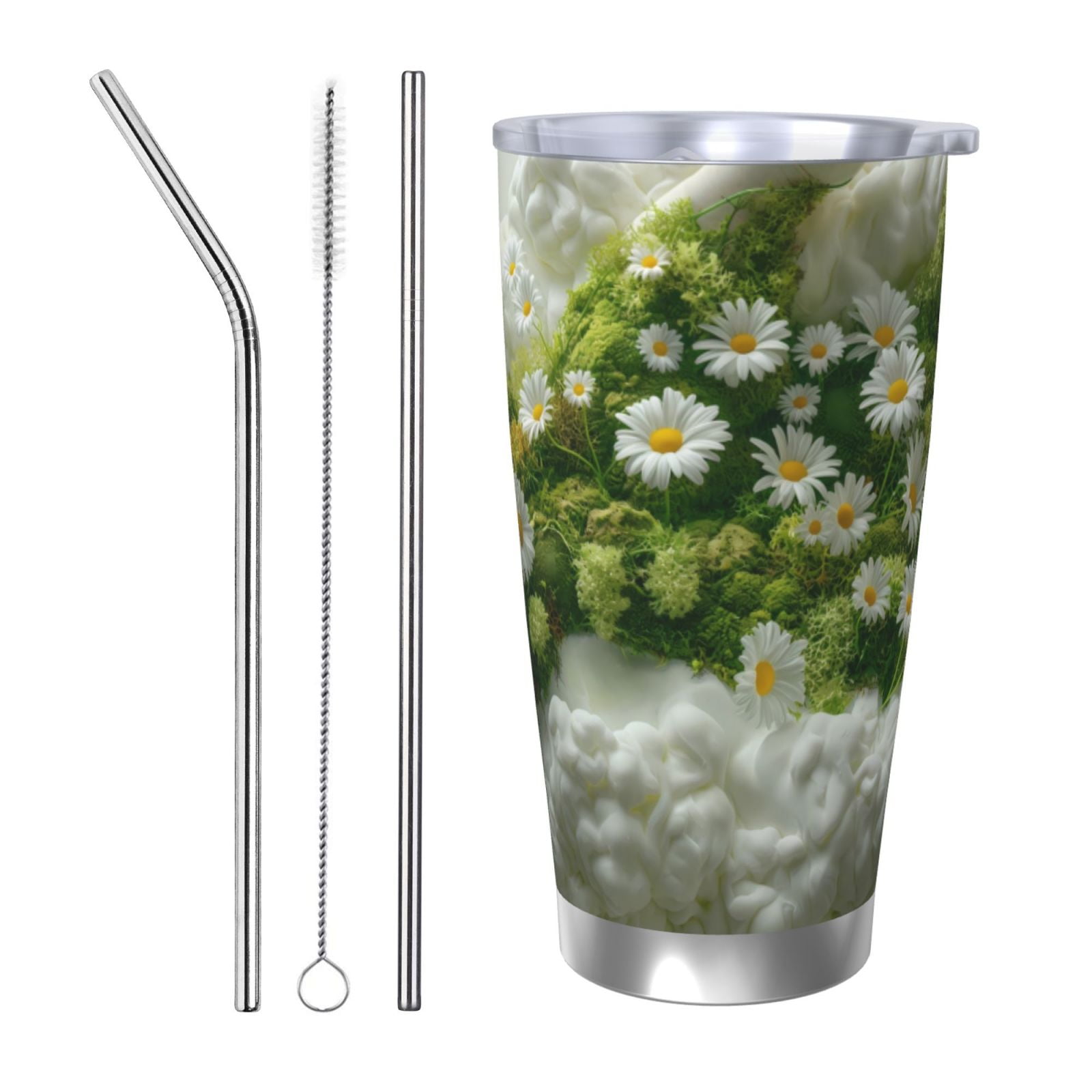 Balery Nature Hand Daisies Art Pattern 20oz Insulated Car Cup with Dual ...