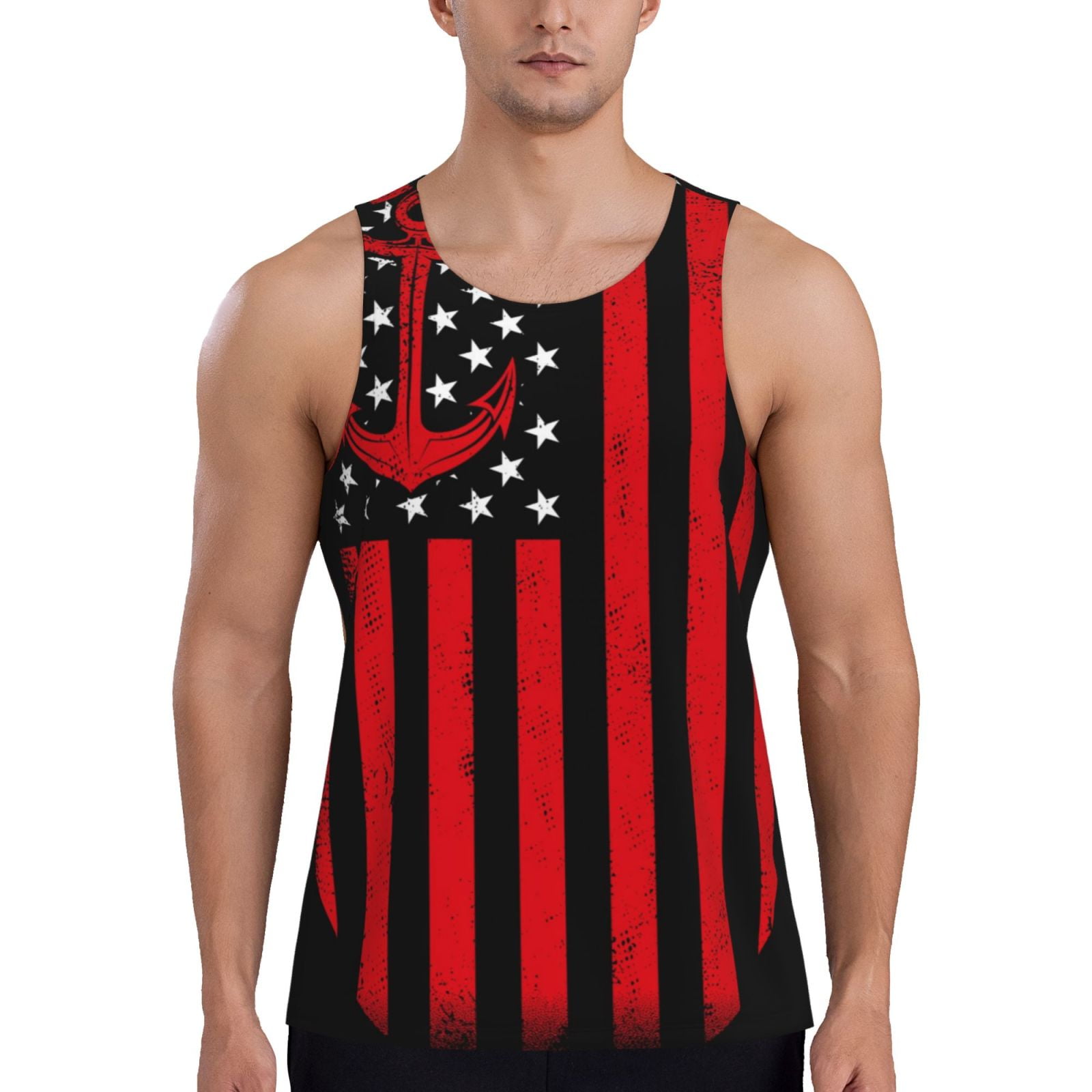 Balery Nautical American Flag Pattern Men's Workout Tank Top Gym Muscle ...
