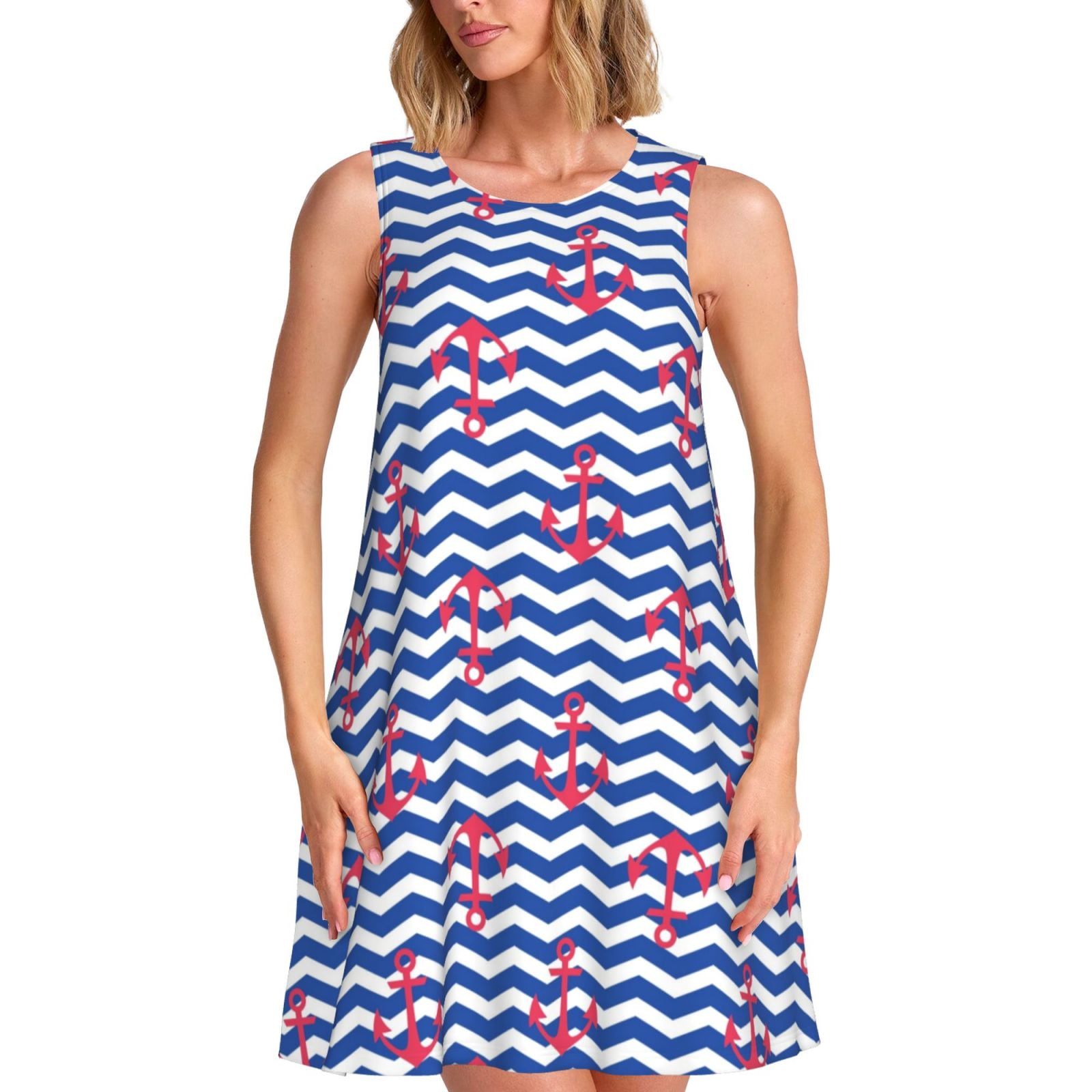 Balery Nautical Anchors Pattern Women’s Summer Dresses – Loose ...