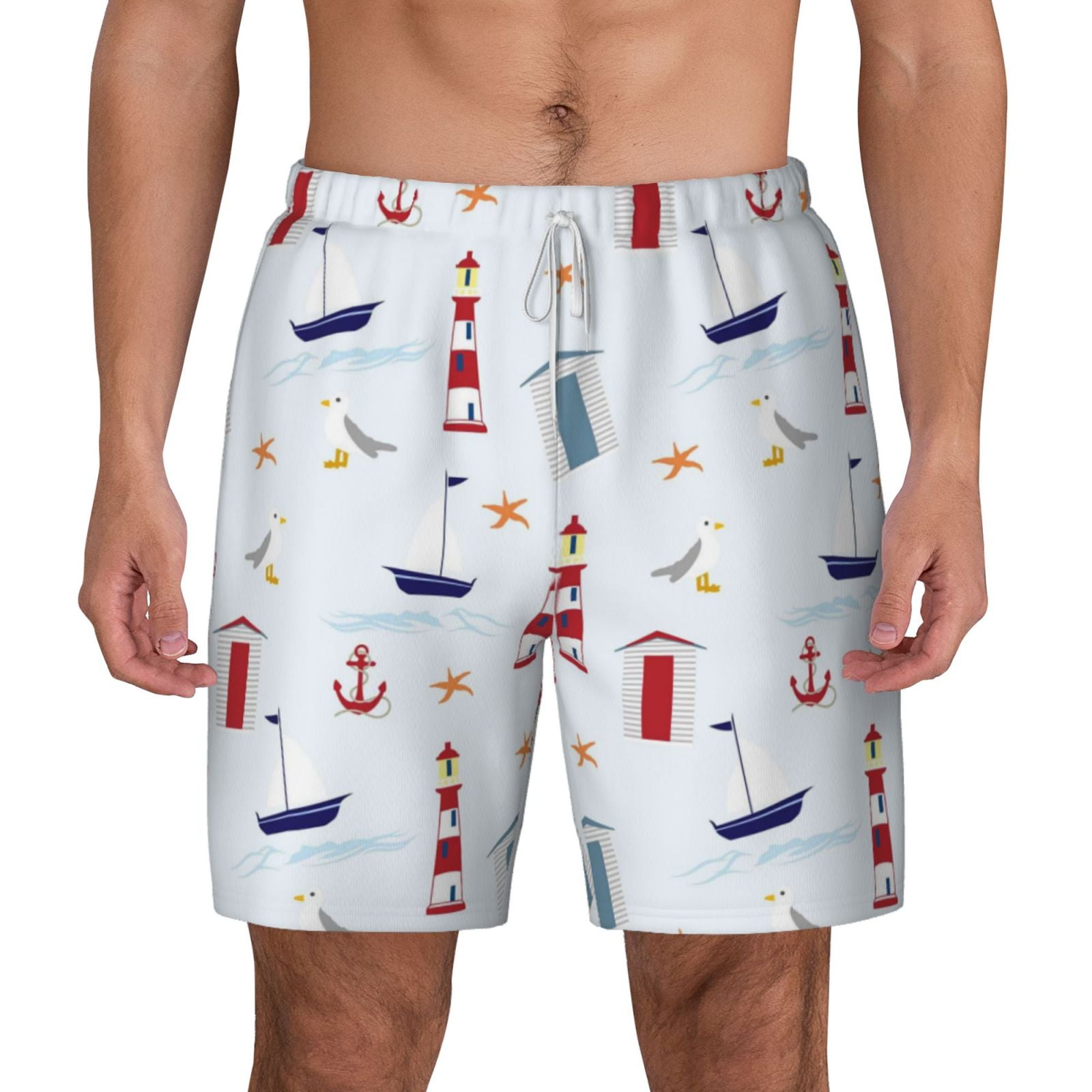 Balery Nautical Lighthouse Sailboat Mens Swim Trunks Swim Shorts for ...