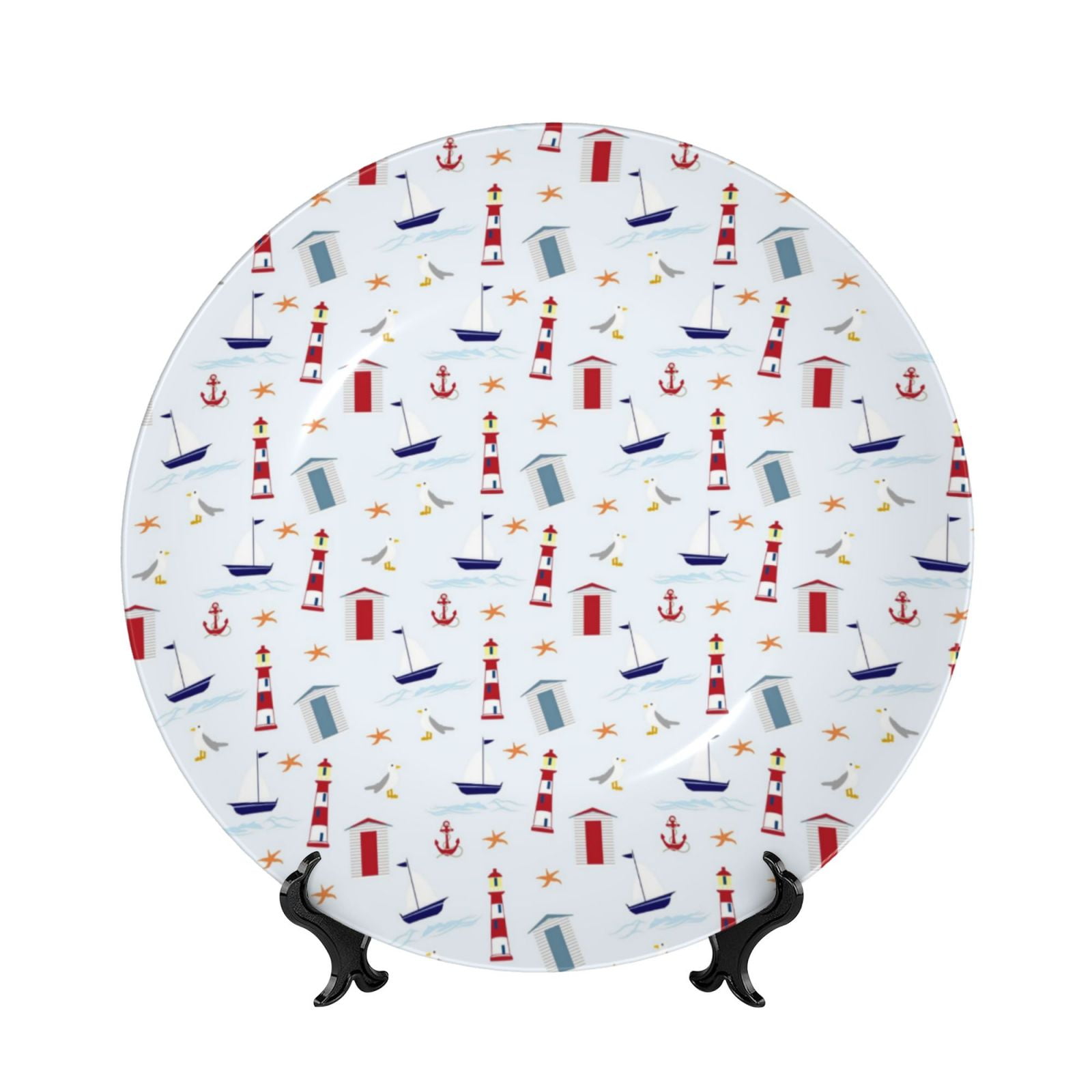 Balery Nautical Lighthouse Sailboat Print Bone China Decorative Plate ...