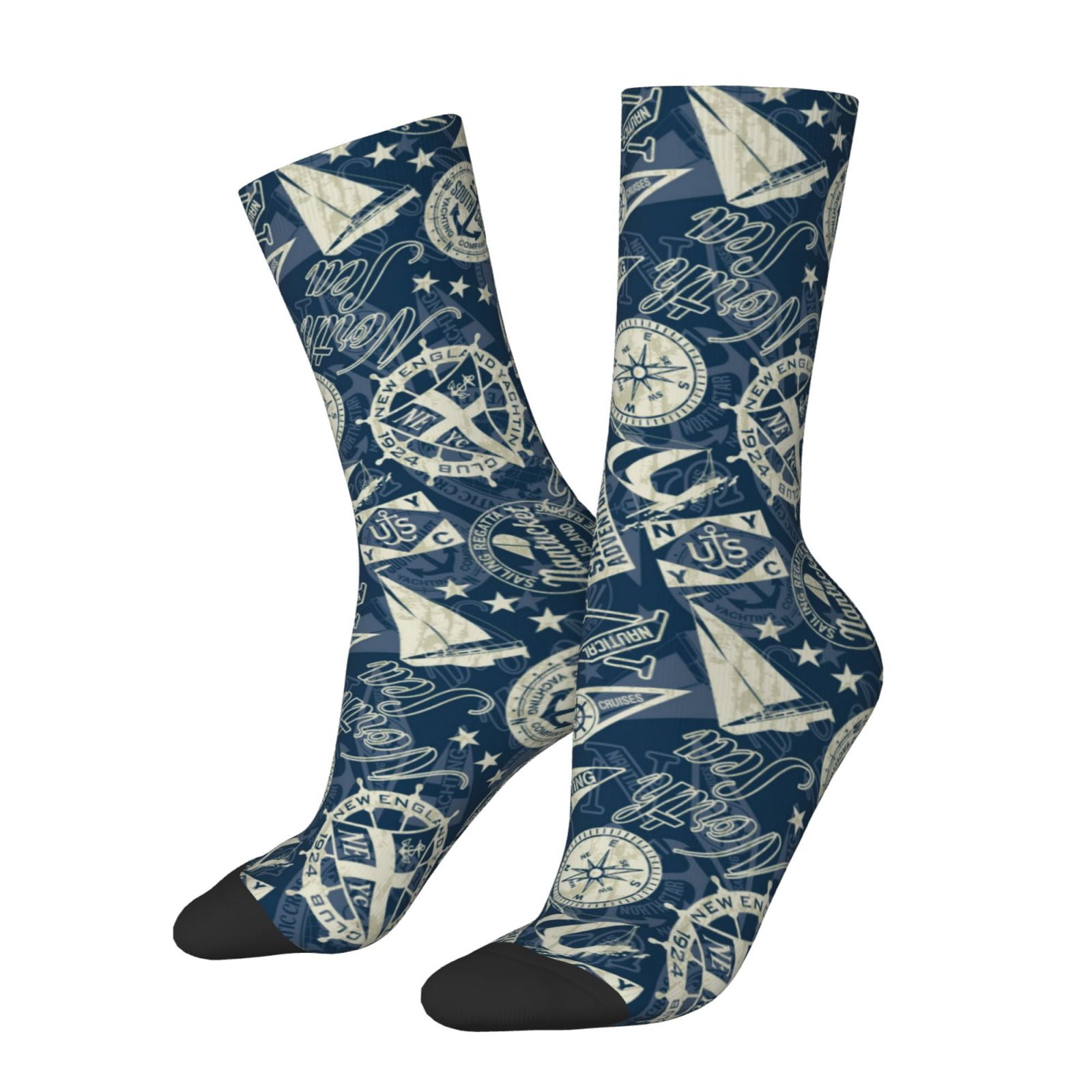 Balery Nautical Style Pattern Crew Socks Unisex– Soft & Breathable ...