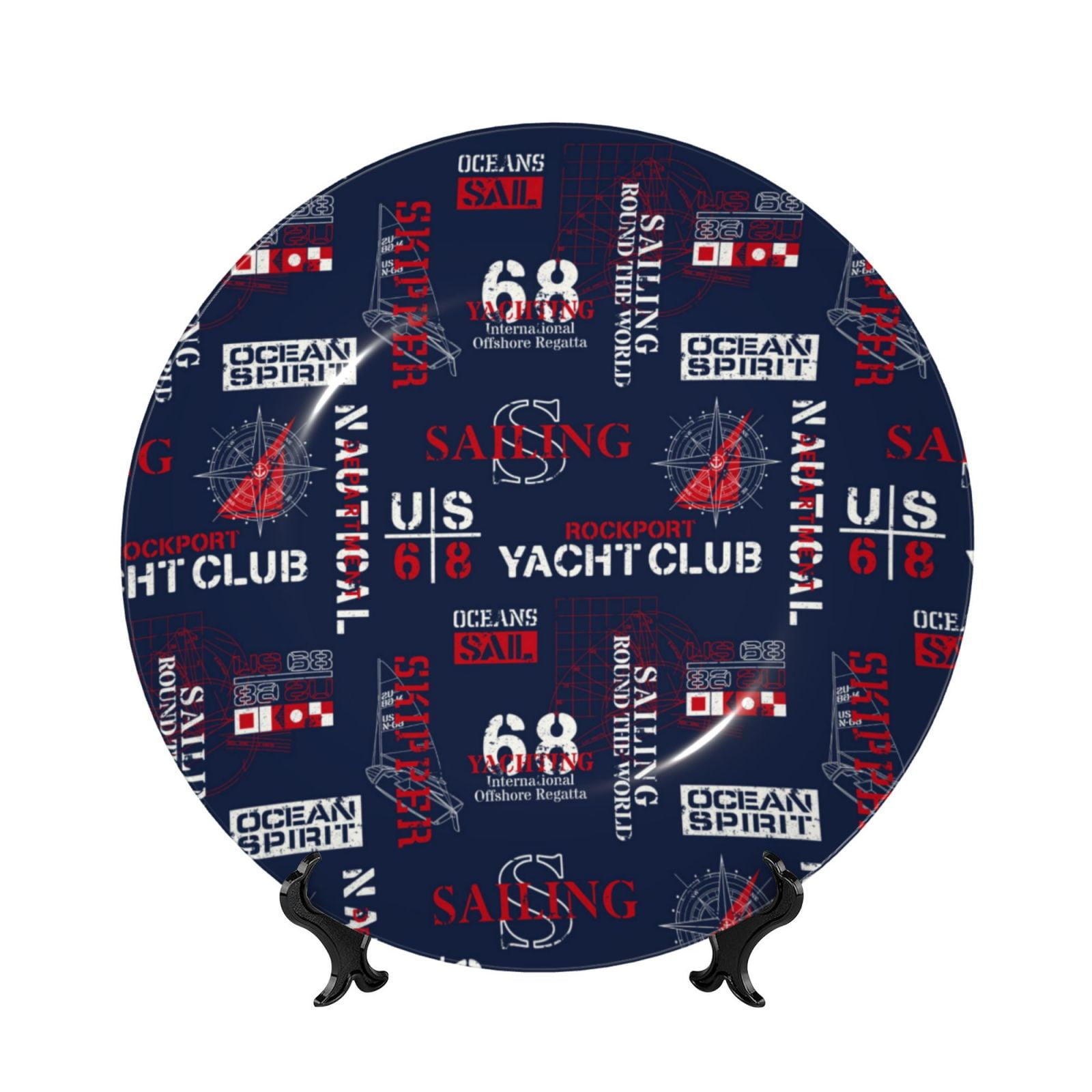 Balery Nautical Style Sailboat Print Bone China Decorative Plate ...