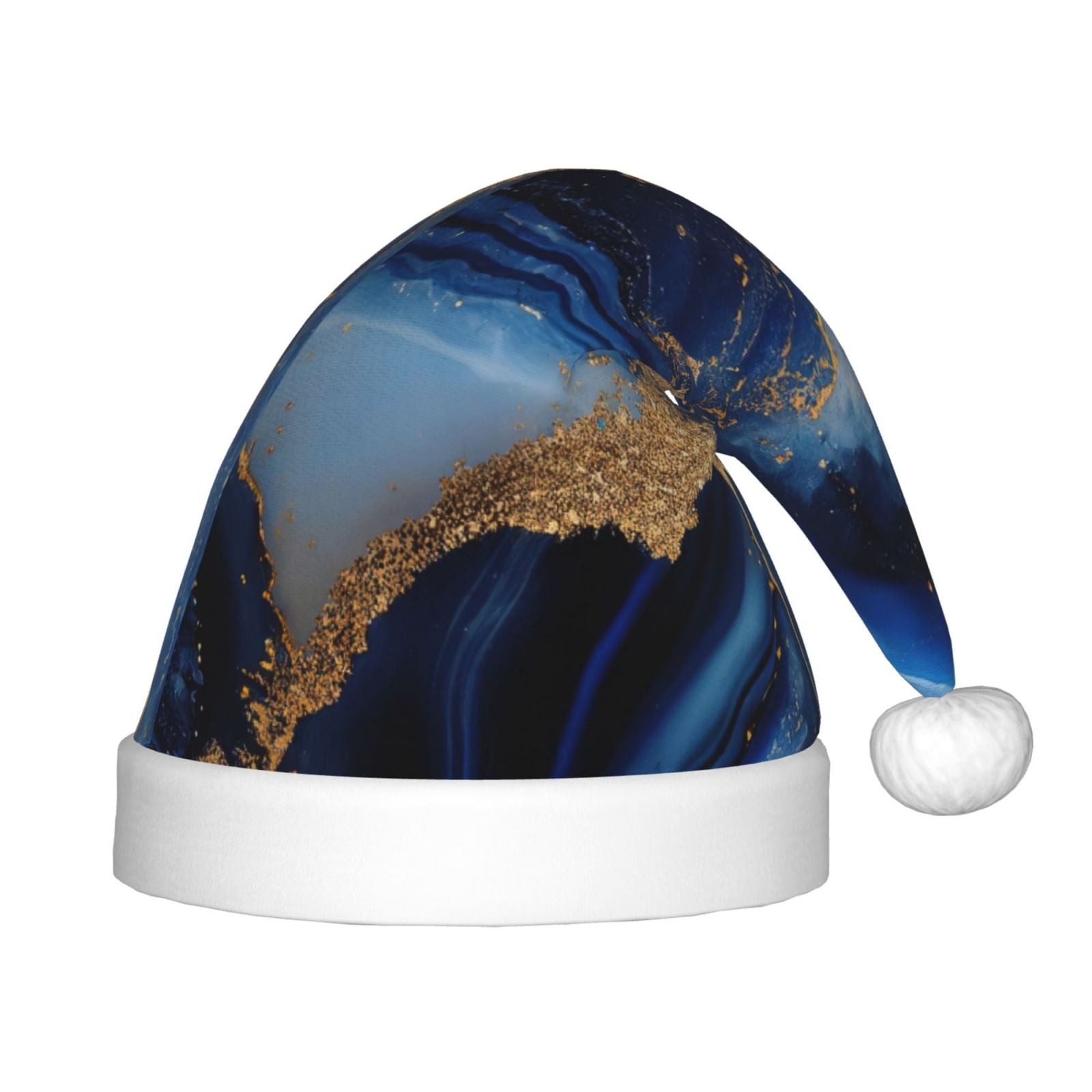 Balery Navy Blue Marble Pattern Santa Hat Christmas Hat Funny Christmas ...