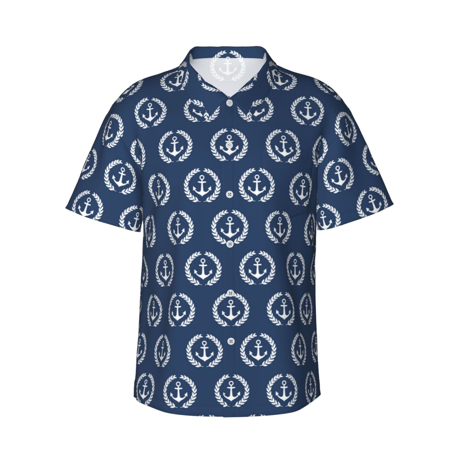 Balery Navy Nautical Print Men's Hawaiian Shirts Short Sleeve Beach ...