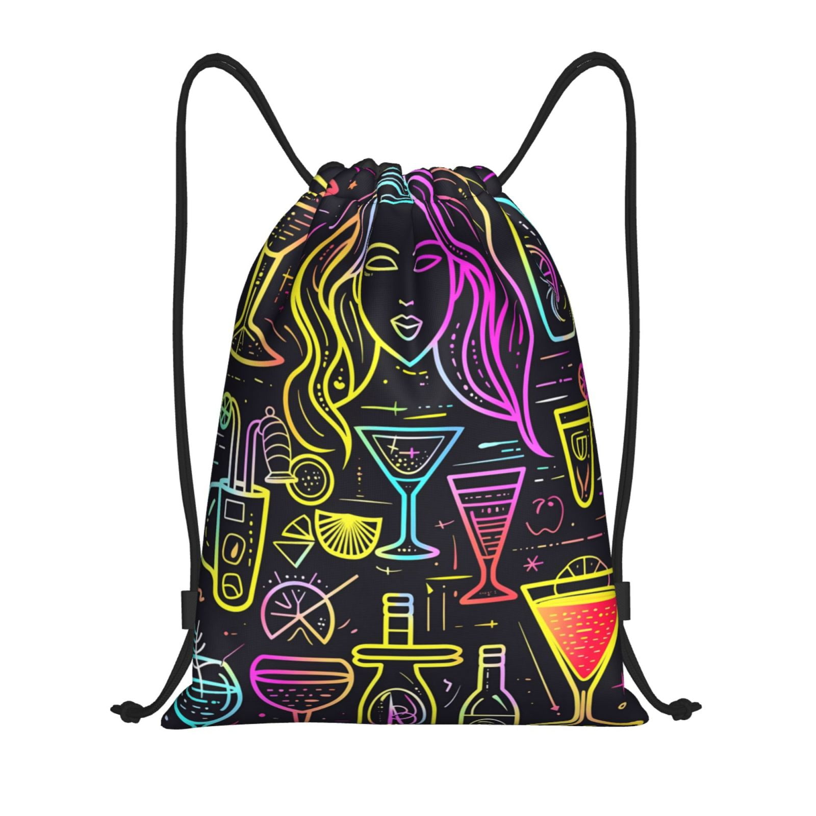 Balery Neon Bar Drinks Pattern Drawstring Backpack Bag Sport Gym ...