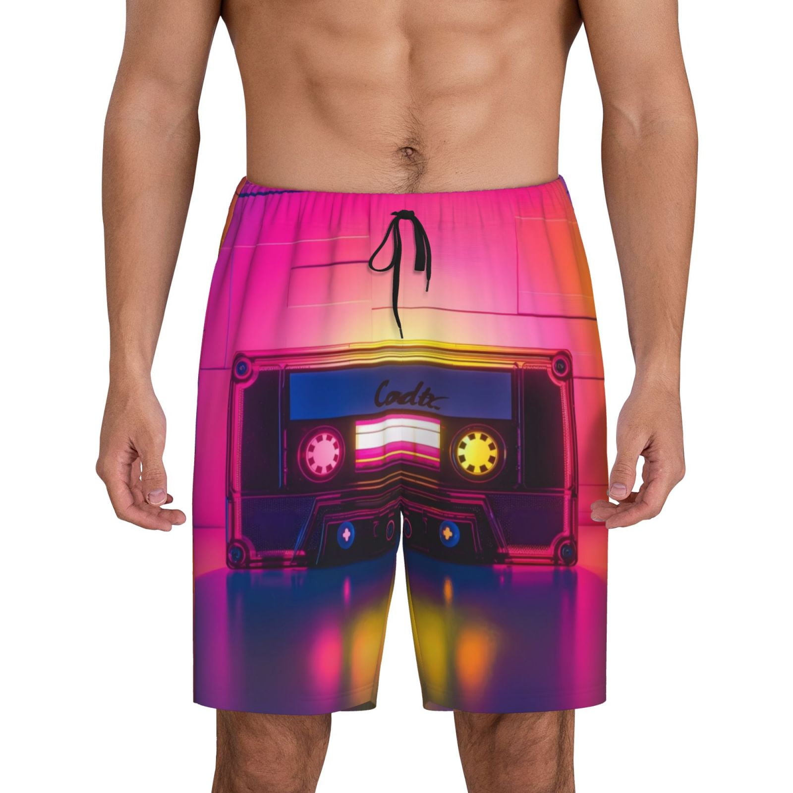 Balery Neon Cassette Tape Men's Cotton Knit Pajama Shorts Waistband ...