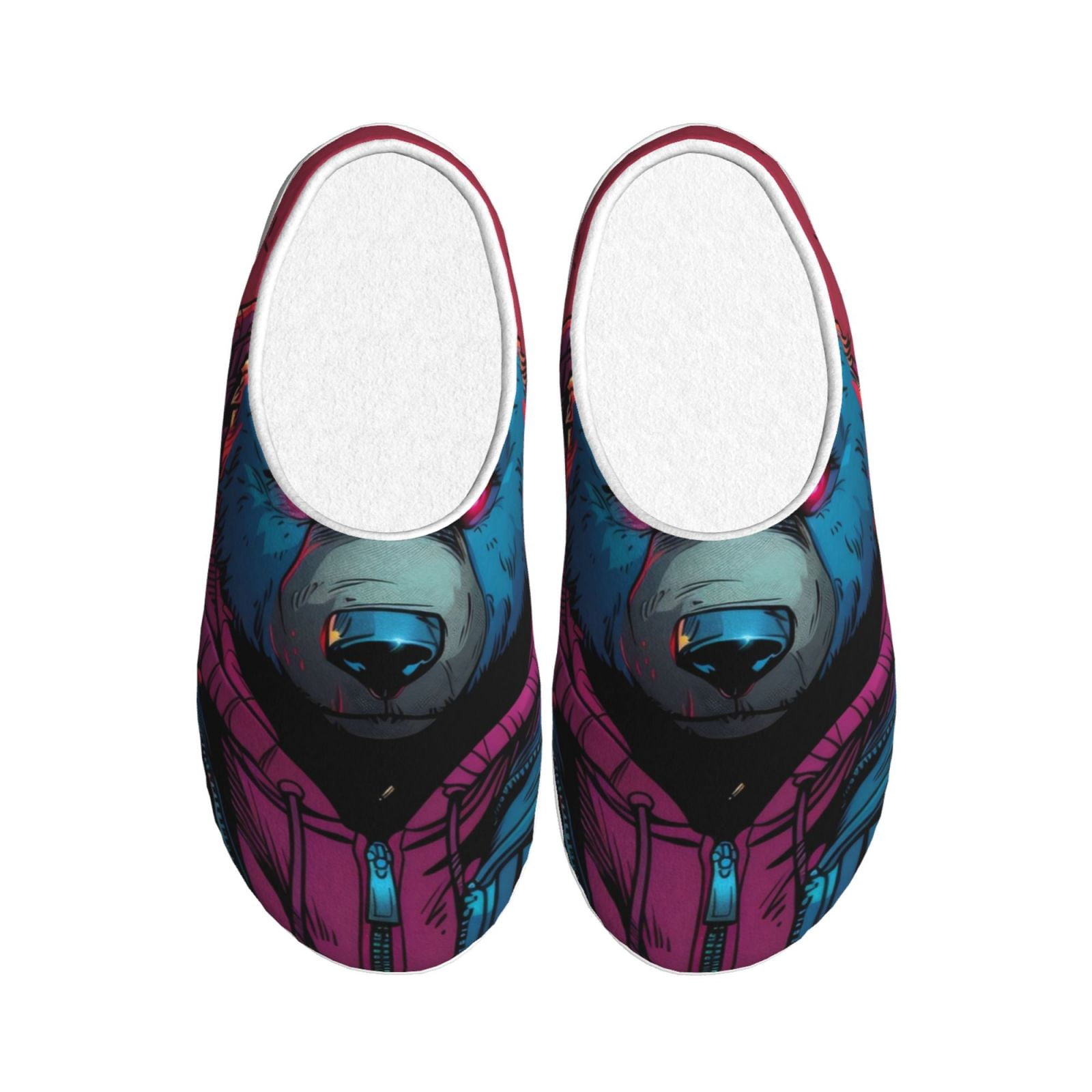 Balery Neon Cyberpunk Blue Bear Pattern Women's Fuzzy Memory Foam ...