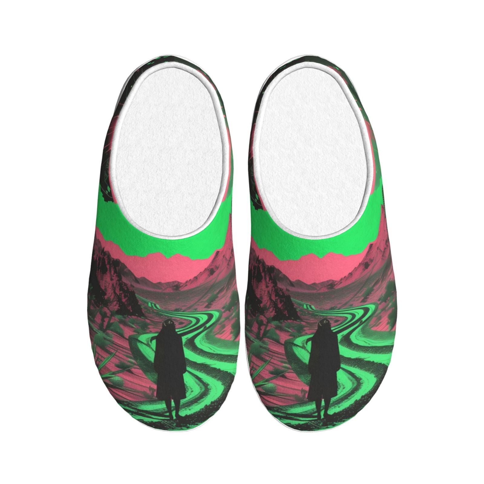 Balery Neon Desert Moon Pattern Women's Fuzzy Memory Foam Slippers ...