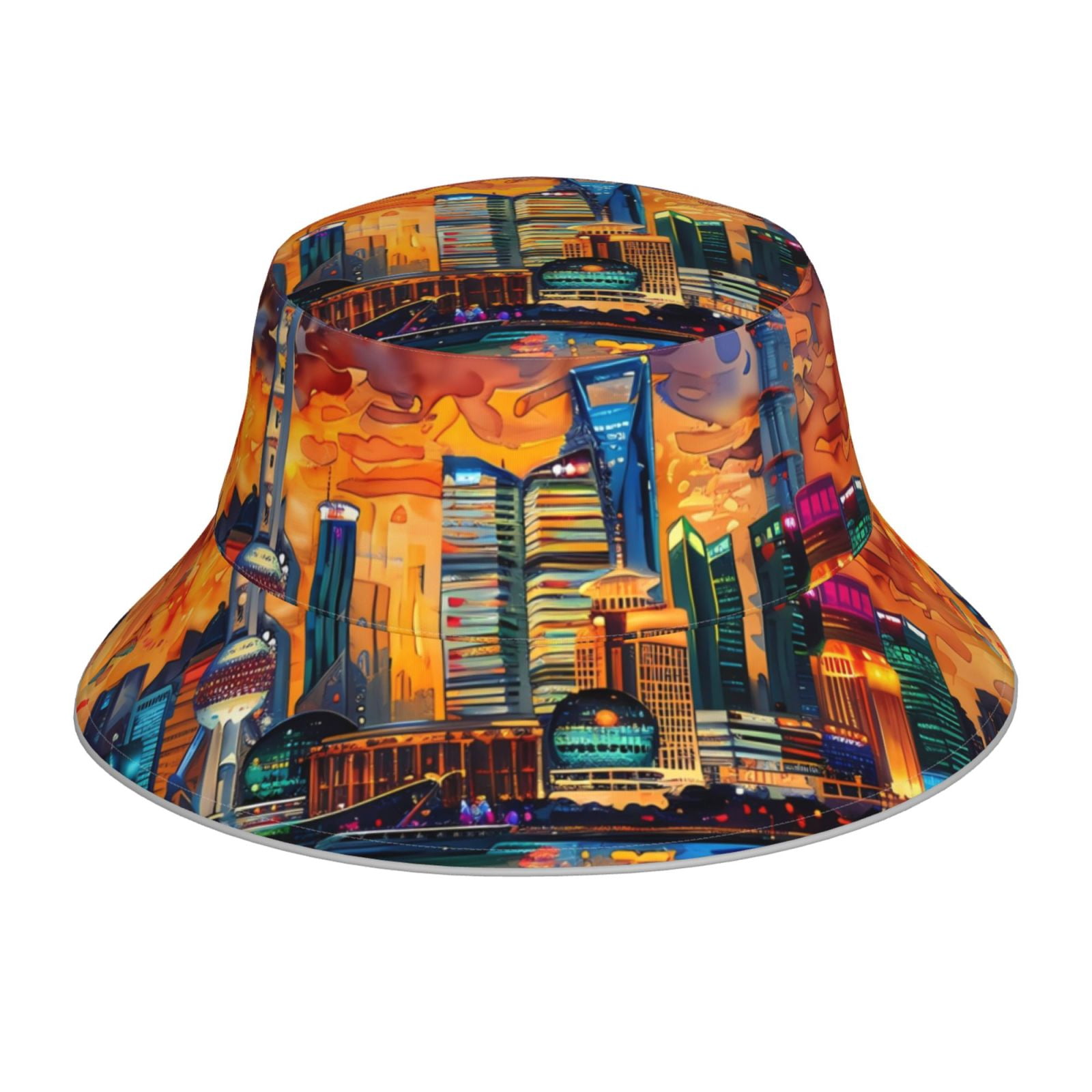 Balery Neon Shanghai Cityscape Night Sun Hats for Men Women Bucket Hat ...