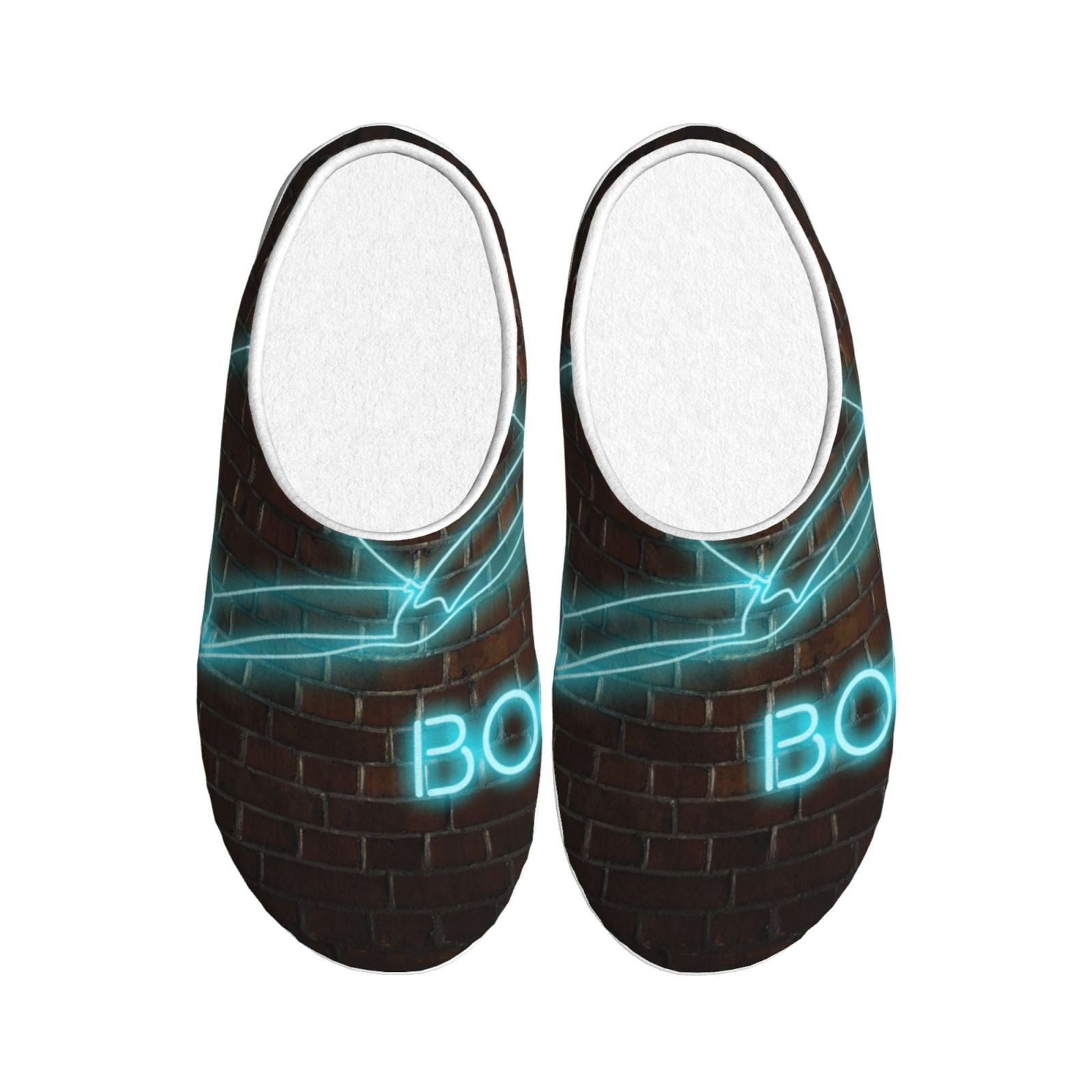 Balery Neon Sign For Books Pattern Women's Fuzzy Memory Foam Slippers ...