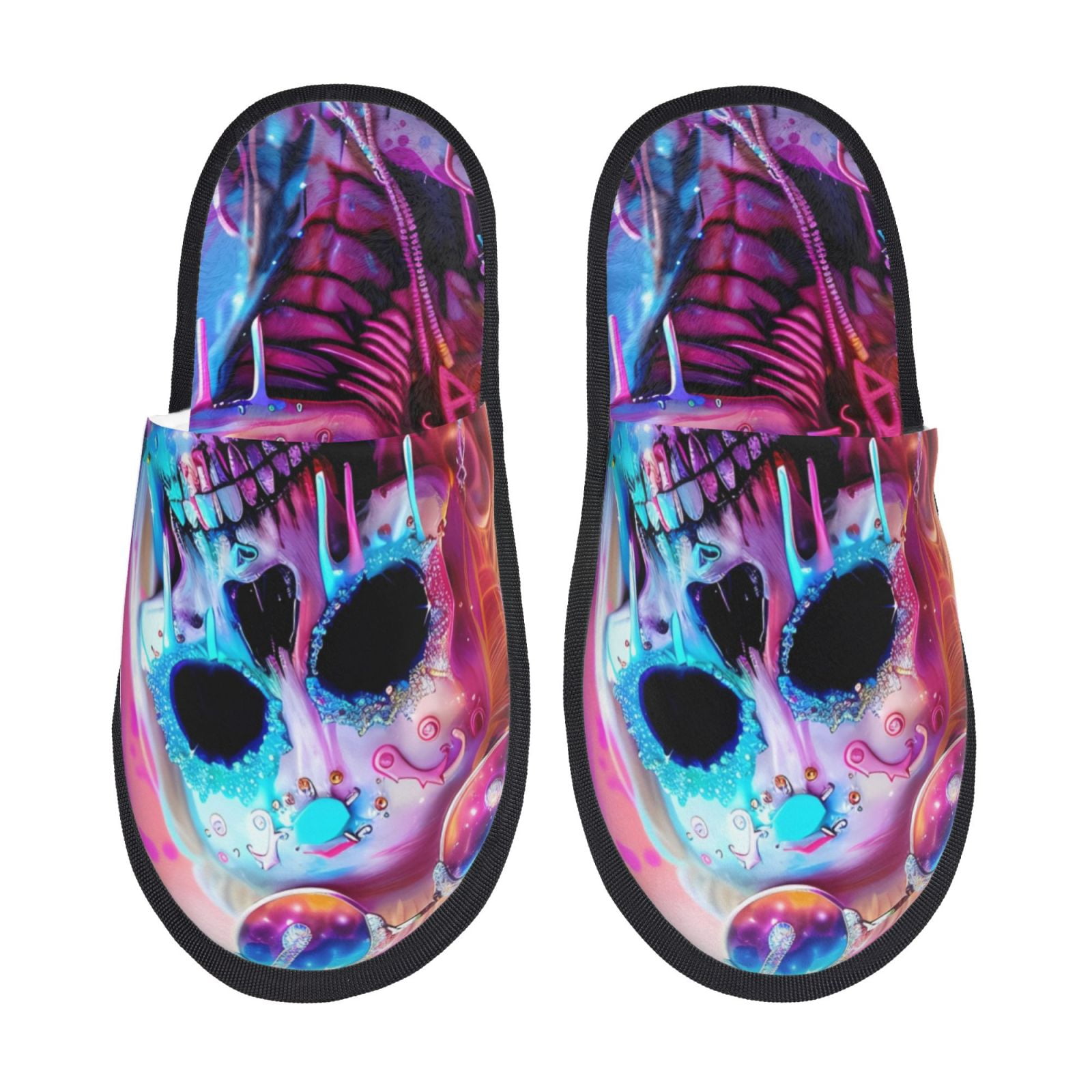 Balery Neon Skull With Milkshake Slient Indoor Furry Fleece Comfort ...