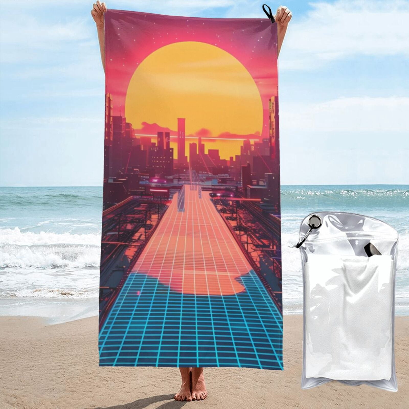 Balery Neon Sunset Cyberpunk Cityscape Print Towels - Luxurious Jumbo ...