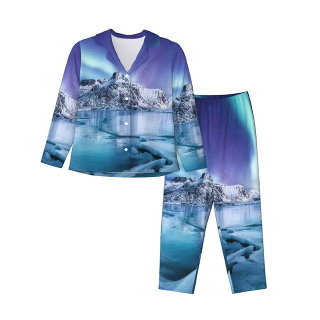 Balery Night At Lake Aurora 1 Pattern Pajama Sets for Women Long Sleeve ...