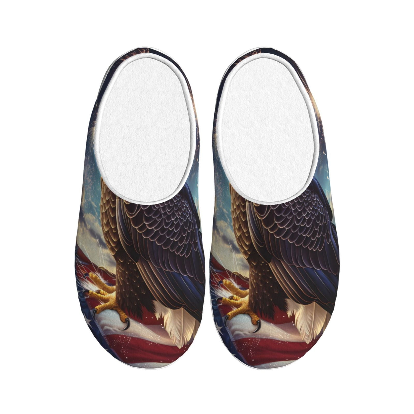 Balery Night Sky Bald Eagle Pattern Women's Fuzzy Memory Foam Slippers ...