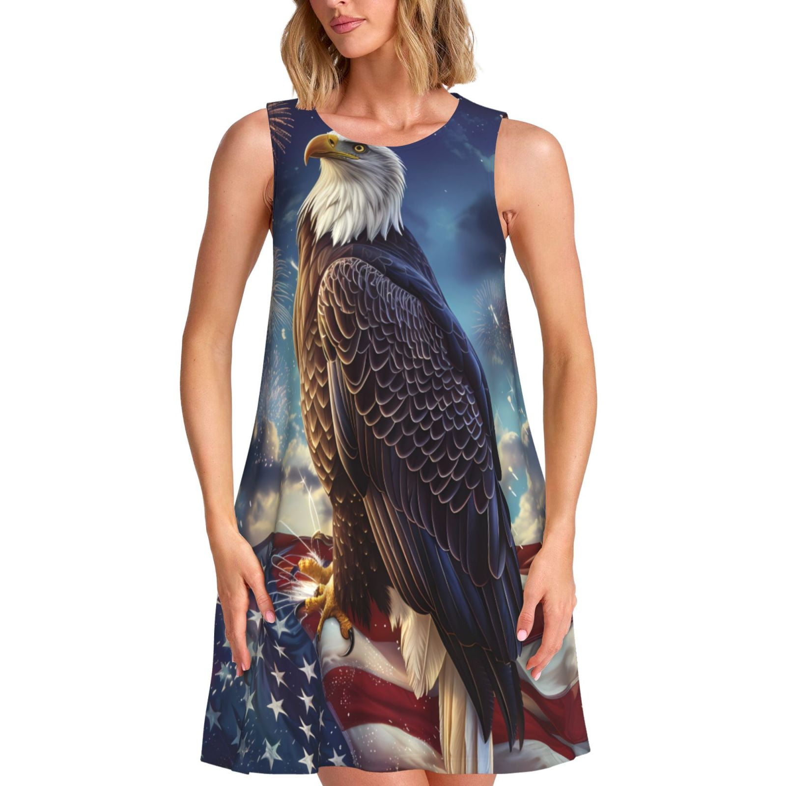 Balery Night Sky Bald Eagle Pattern Women’s Summer Dresses – Loose ...