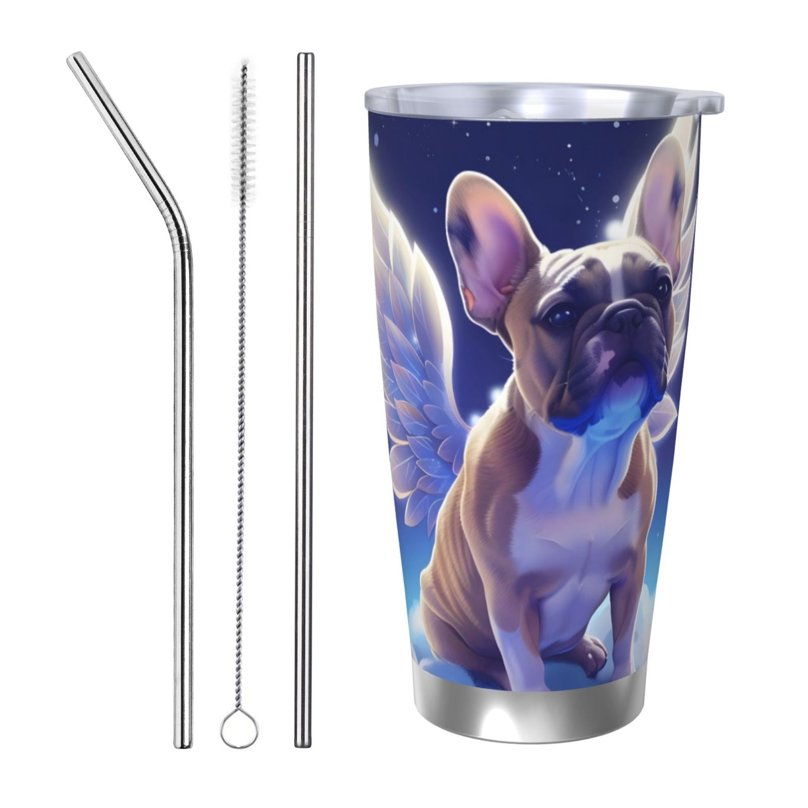 Balery Night Sky Winged French Bulldog Pattern 20oz Insulated Car Cup ...