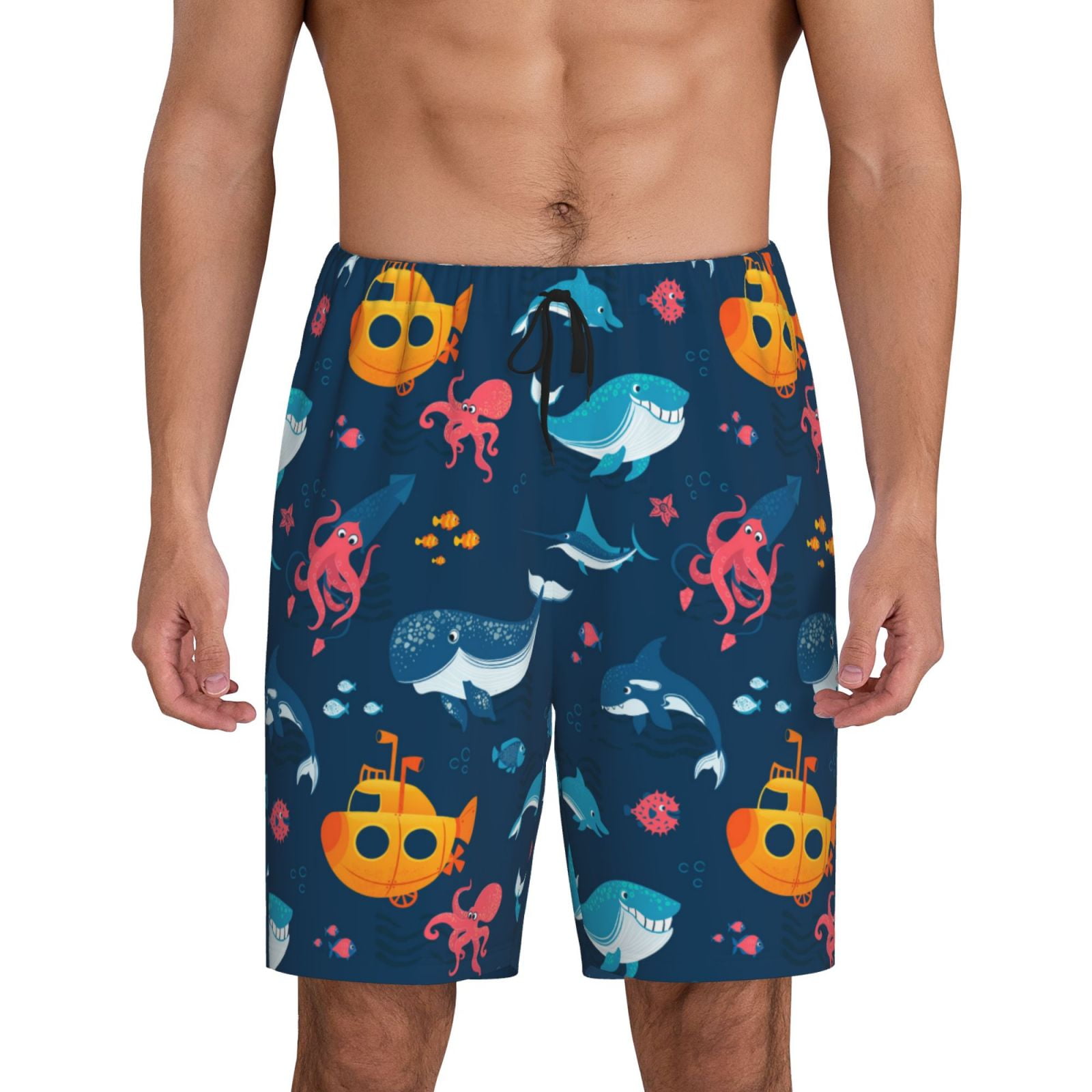Balery Ocean Floor Animals Men's Cotton Knit Pajama Shorts Waistband & Pockets,Short Pajama ...