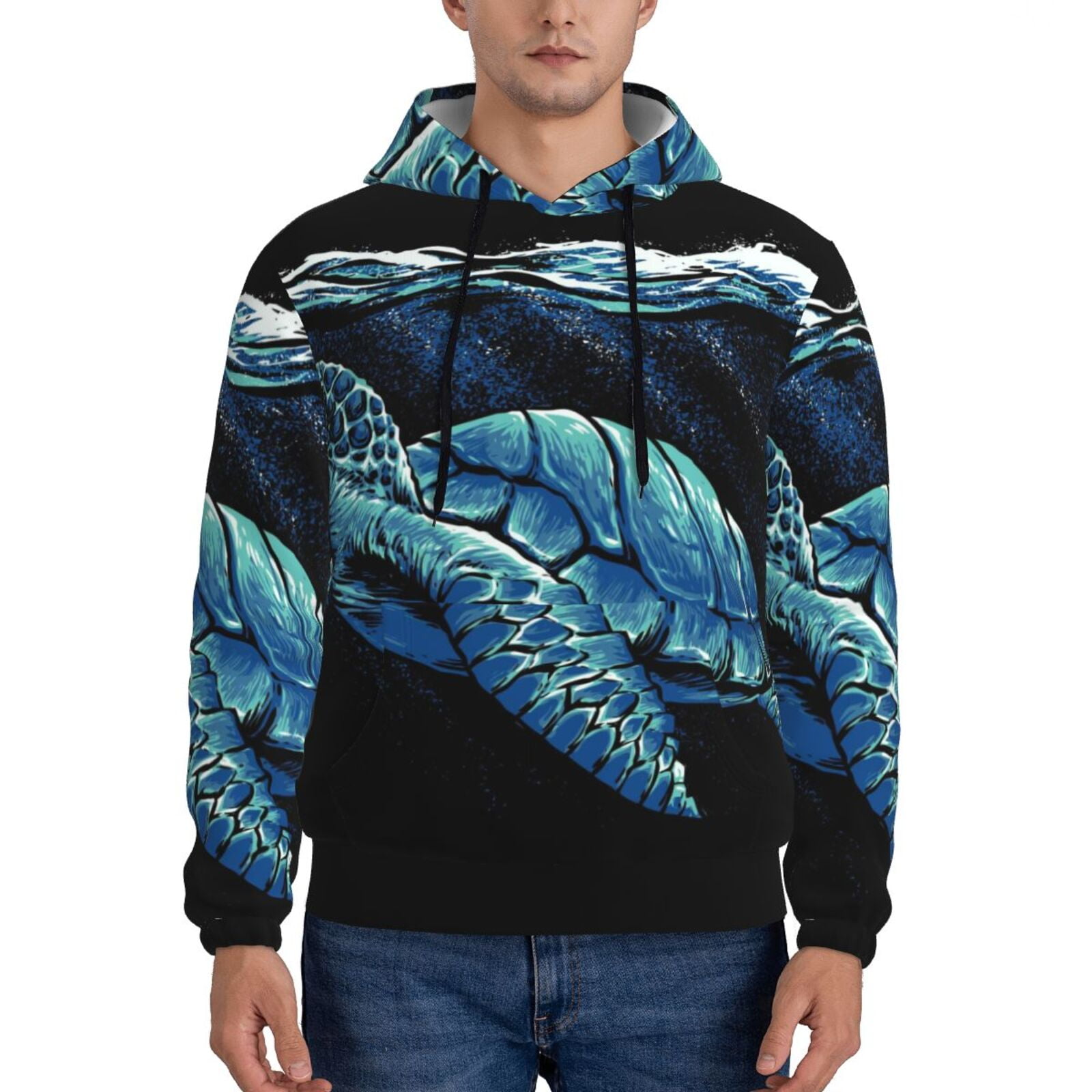 Balery Ocean Turtle Pattern Mens Hoodie Kangaroo Pocket Hoodie Pullover ...