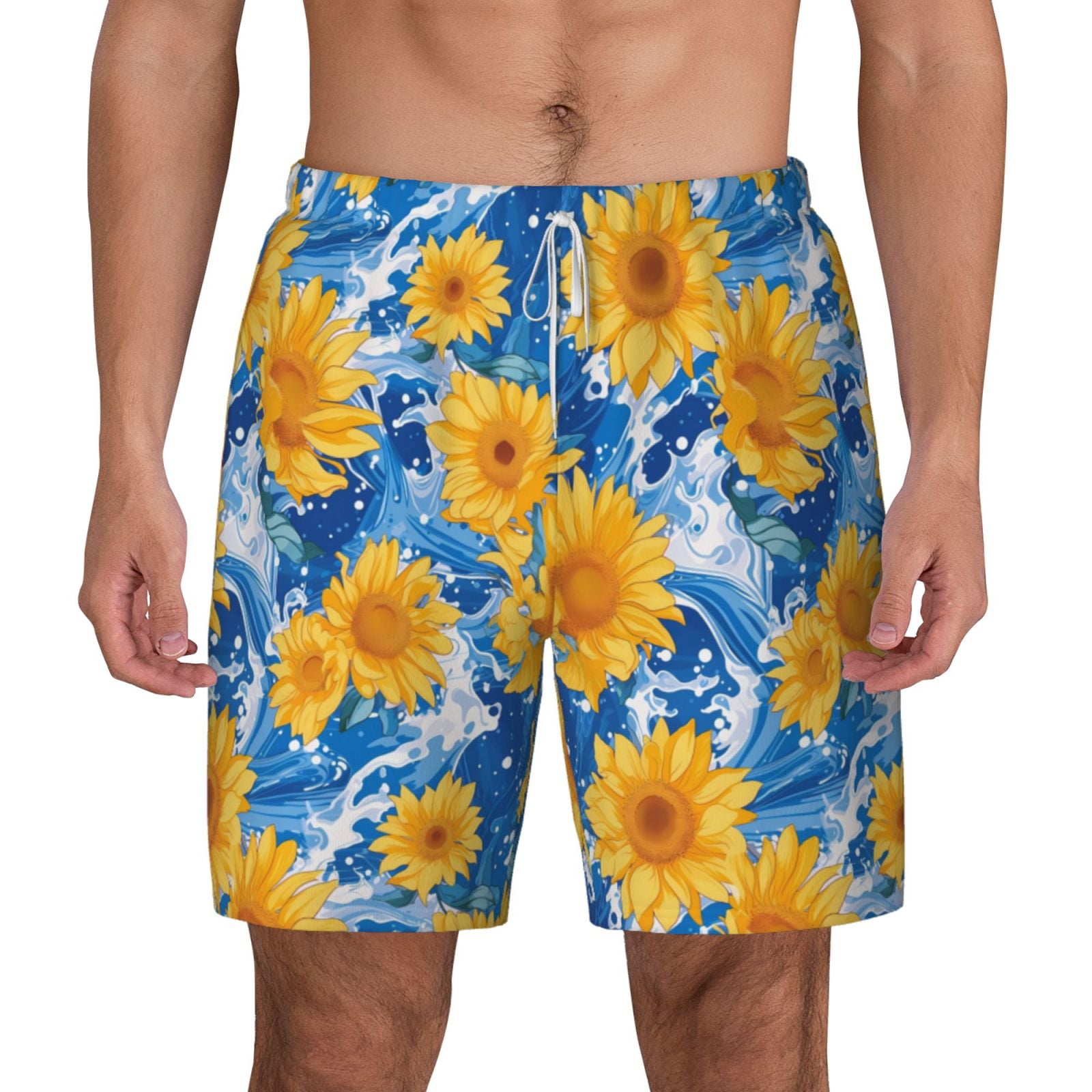 Balery Ocean Wave Sunflower Mens Swim Trunks Swim Shorts for Men Quick ...