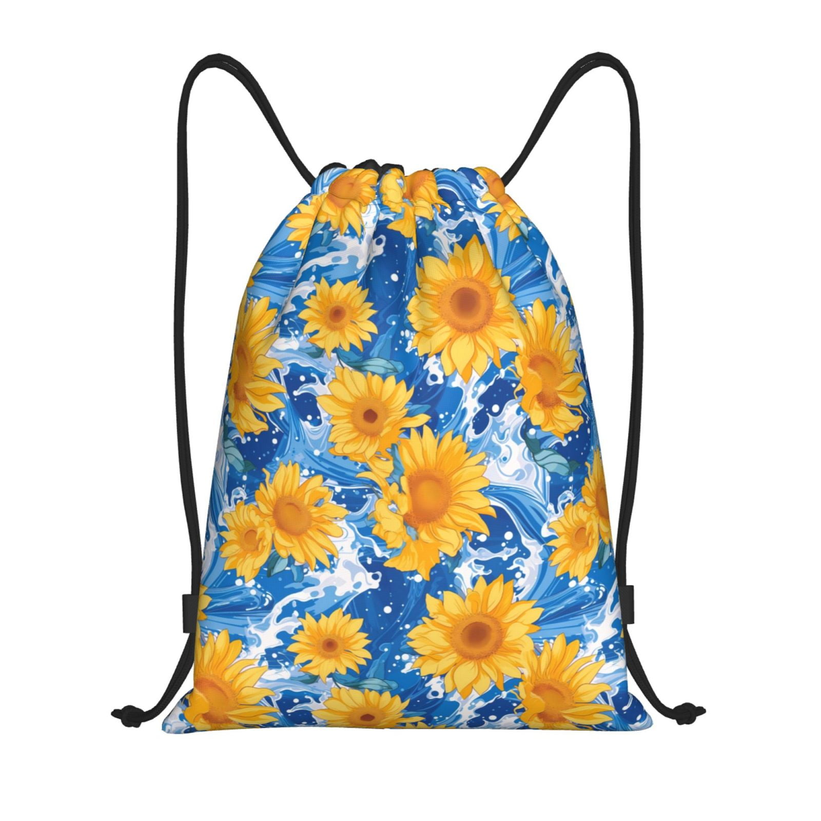 Balery Ocean Wave Sunflower Pattern Drawstring Backpack Bag Sport Gym ...