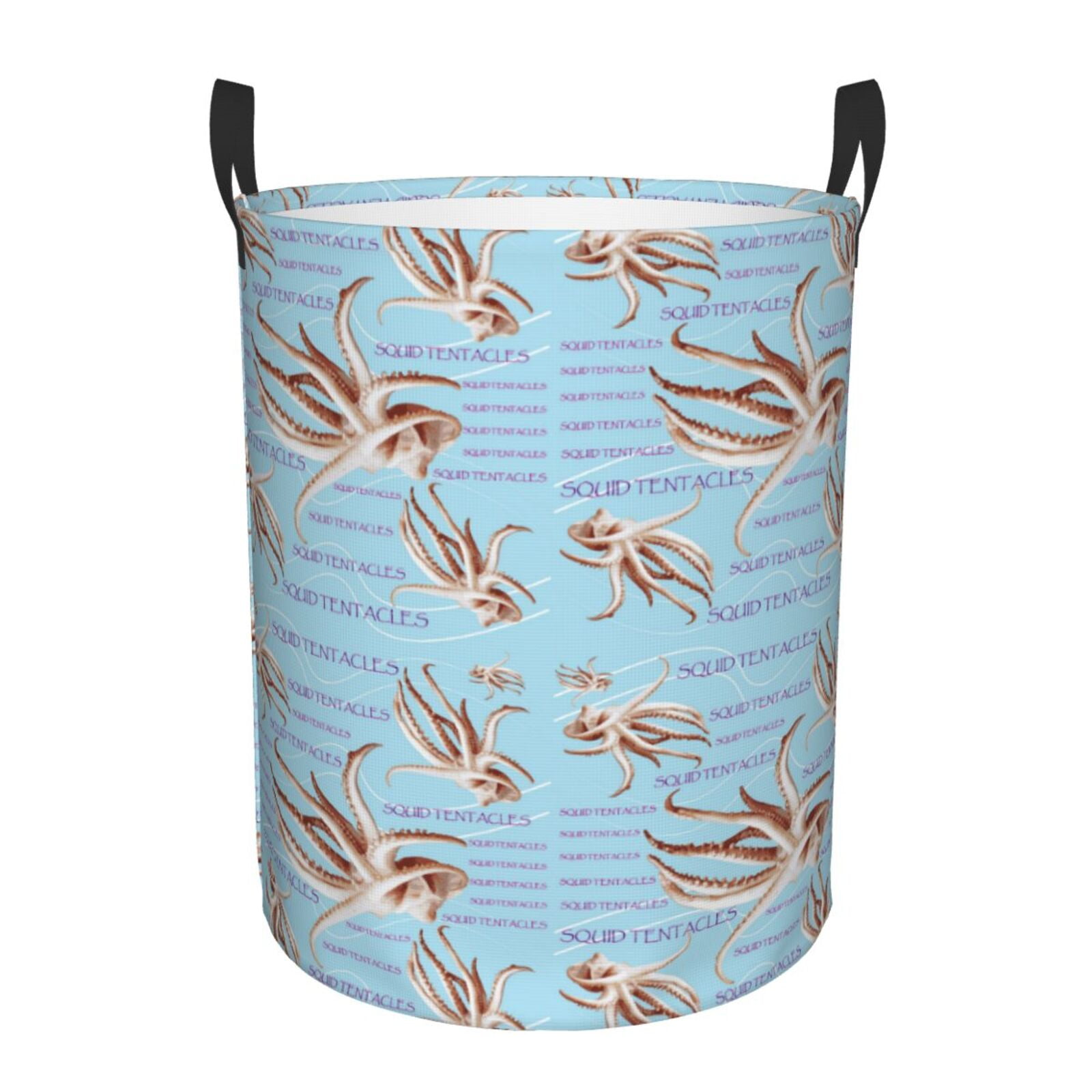 Balery Octopus Pattern Round Laundry Basket with Handles Waterproof ...