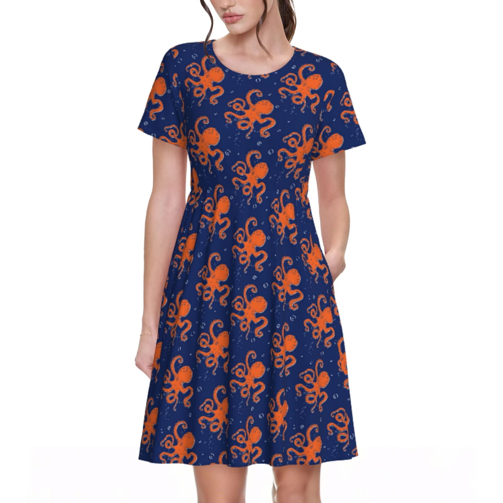 Balery Octopus Pattern Womens Dresses Loose Short sleeve Sundresses ...