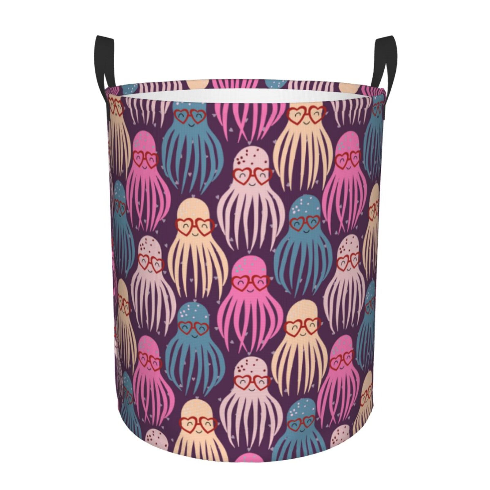 Balery Octopus in love Pattern Round Laundry Basket with Handles ...