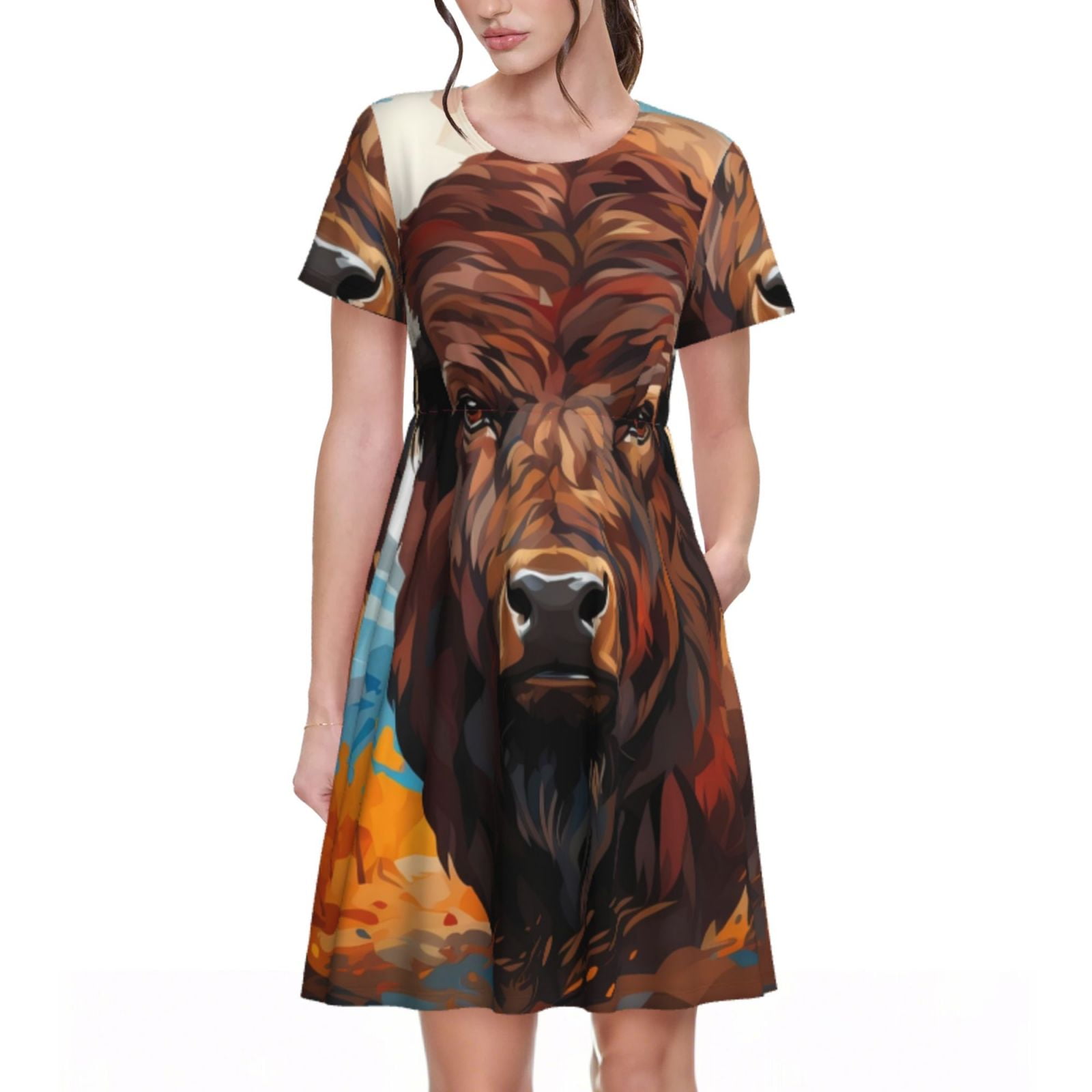 Balery Oil Painting Style Iceberg Yak Pattern Womens Dresses Loose ...