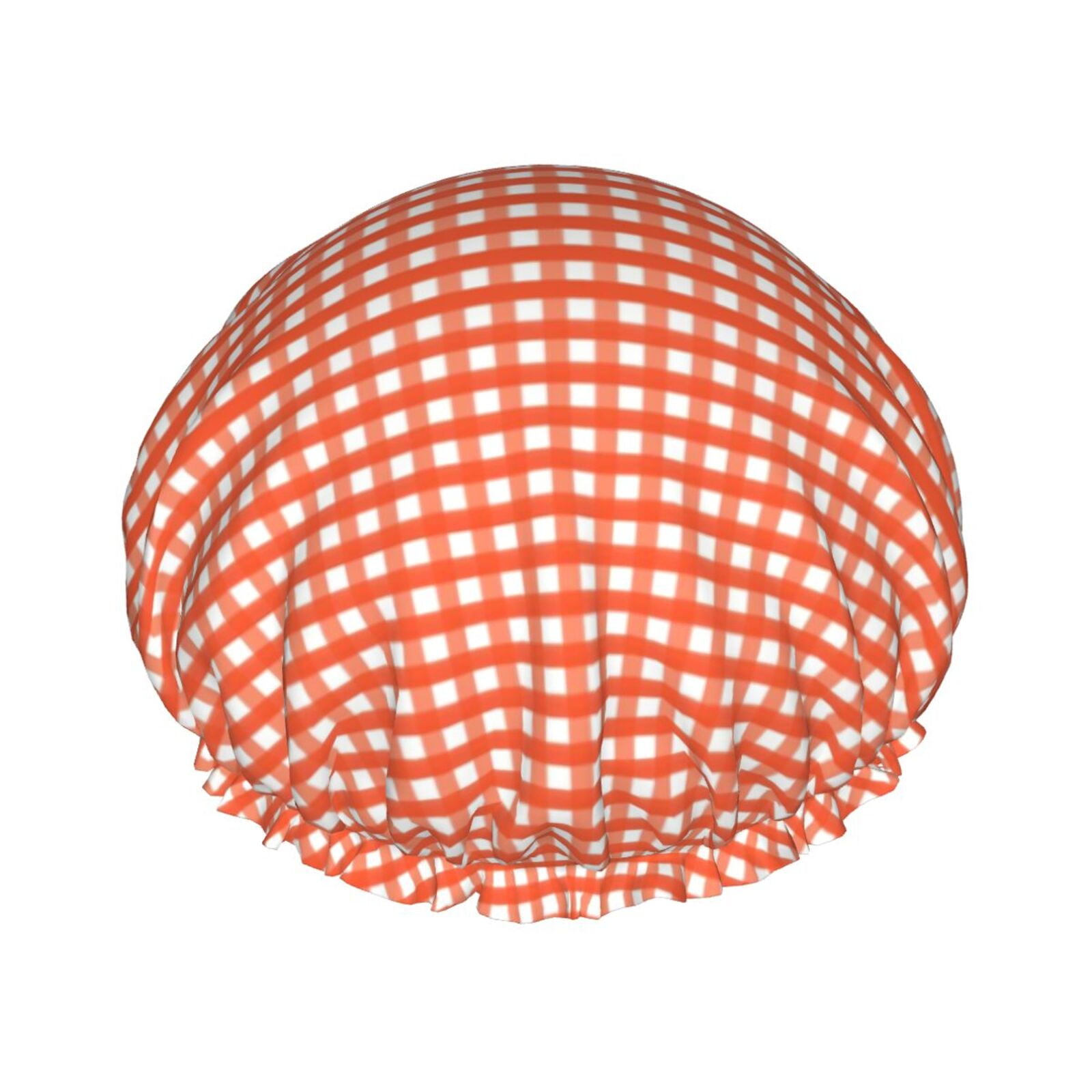 Balery Orange Gingham Shower Caps, Double Layer Waterproof Shower Cap ...