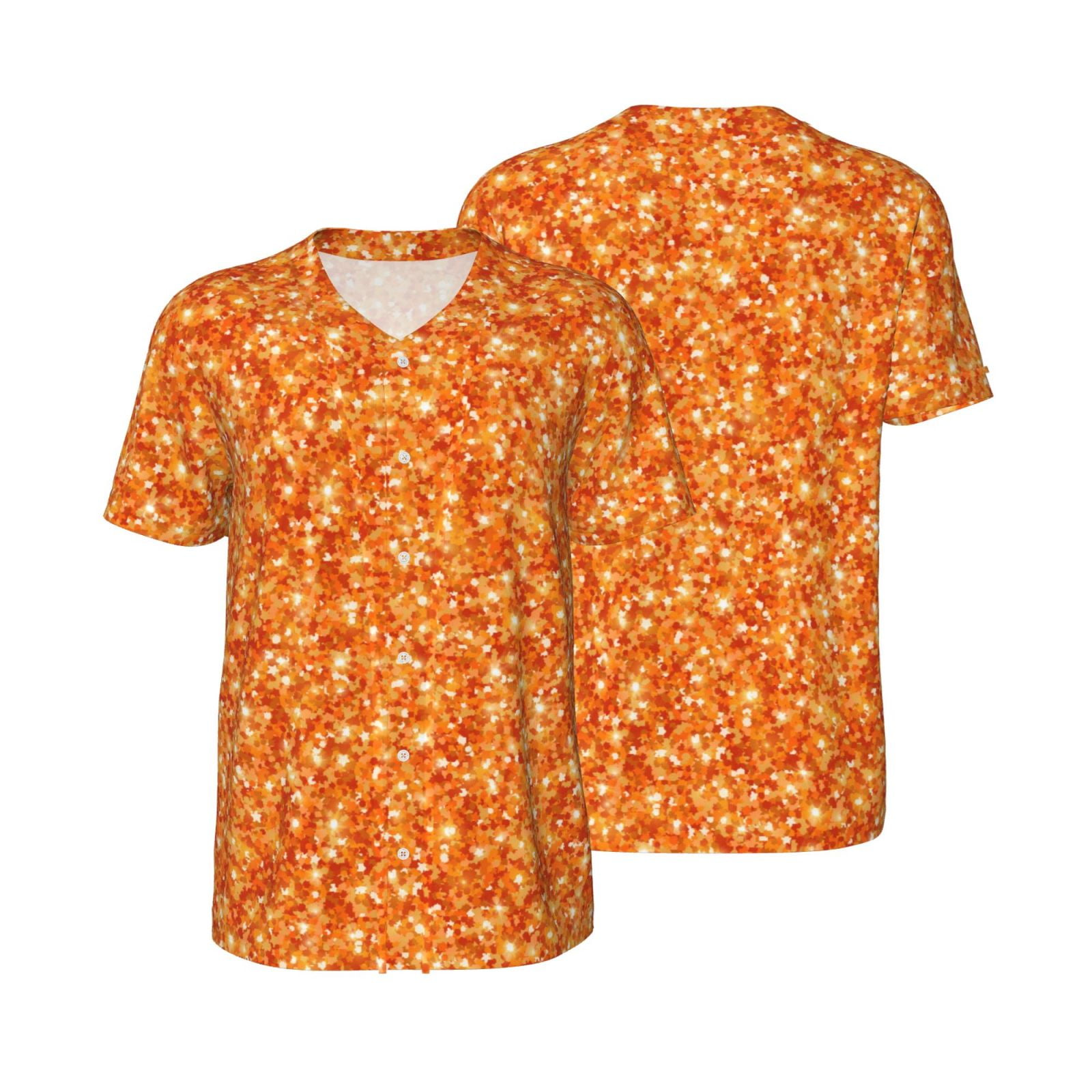Balery Orange Glitter Baseball Jersey for Men Casual Button Down Shirts ...