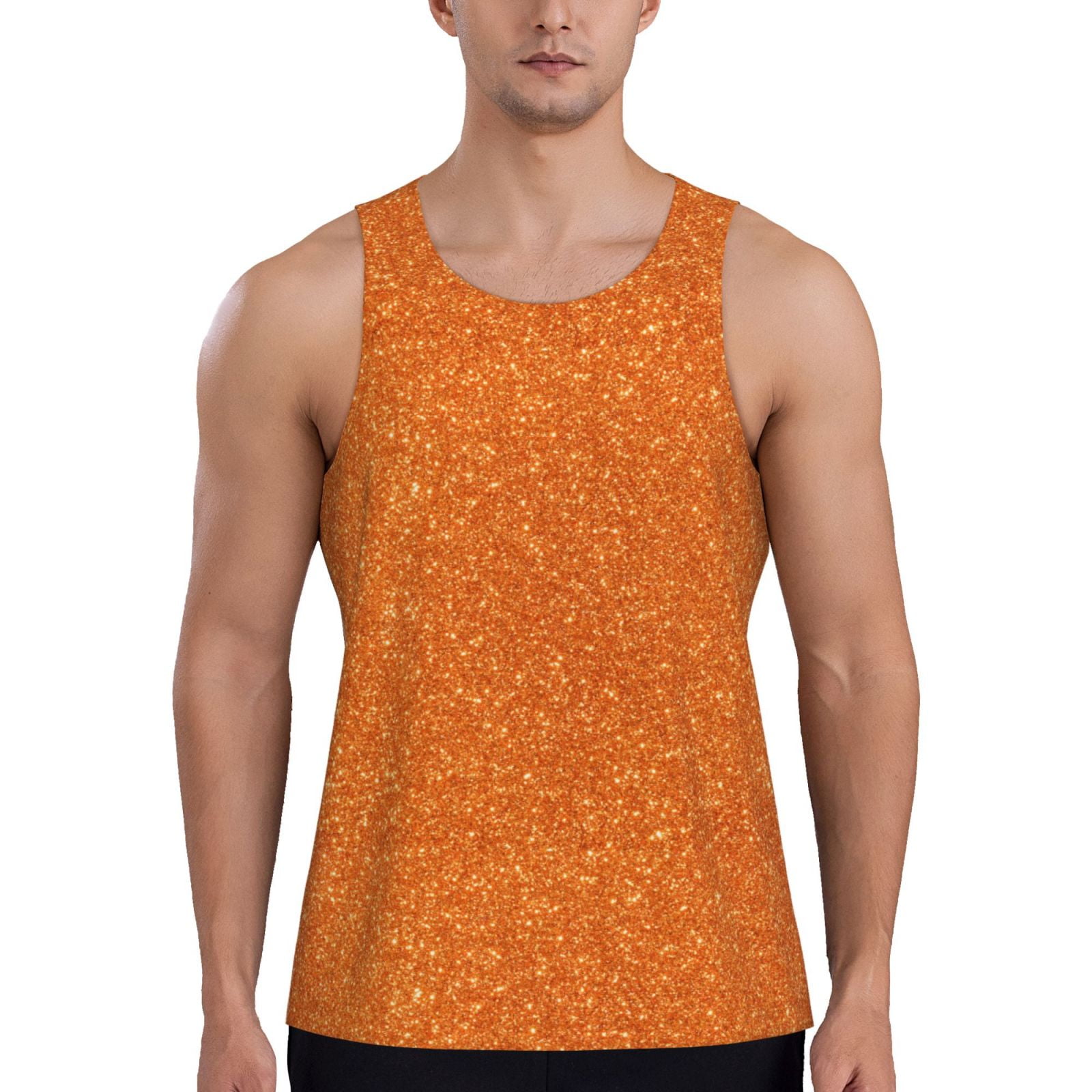 Balery Orange Glitter Pattern Men's Workout Tank Top Gym Muscle Tee ...