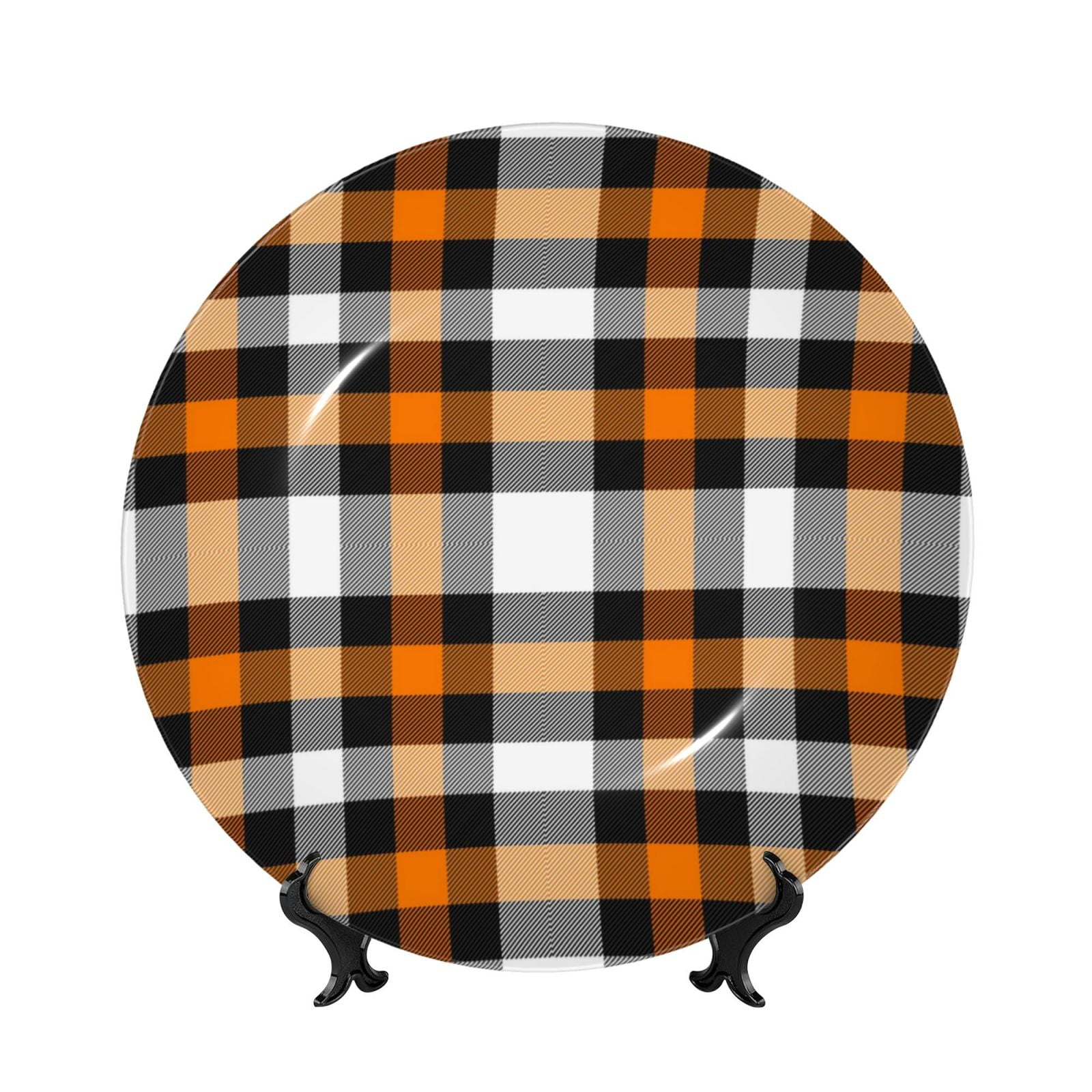 Balery Orange Plaid Print Bone China Decorative Plate Ceramic Dinner ...
