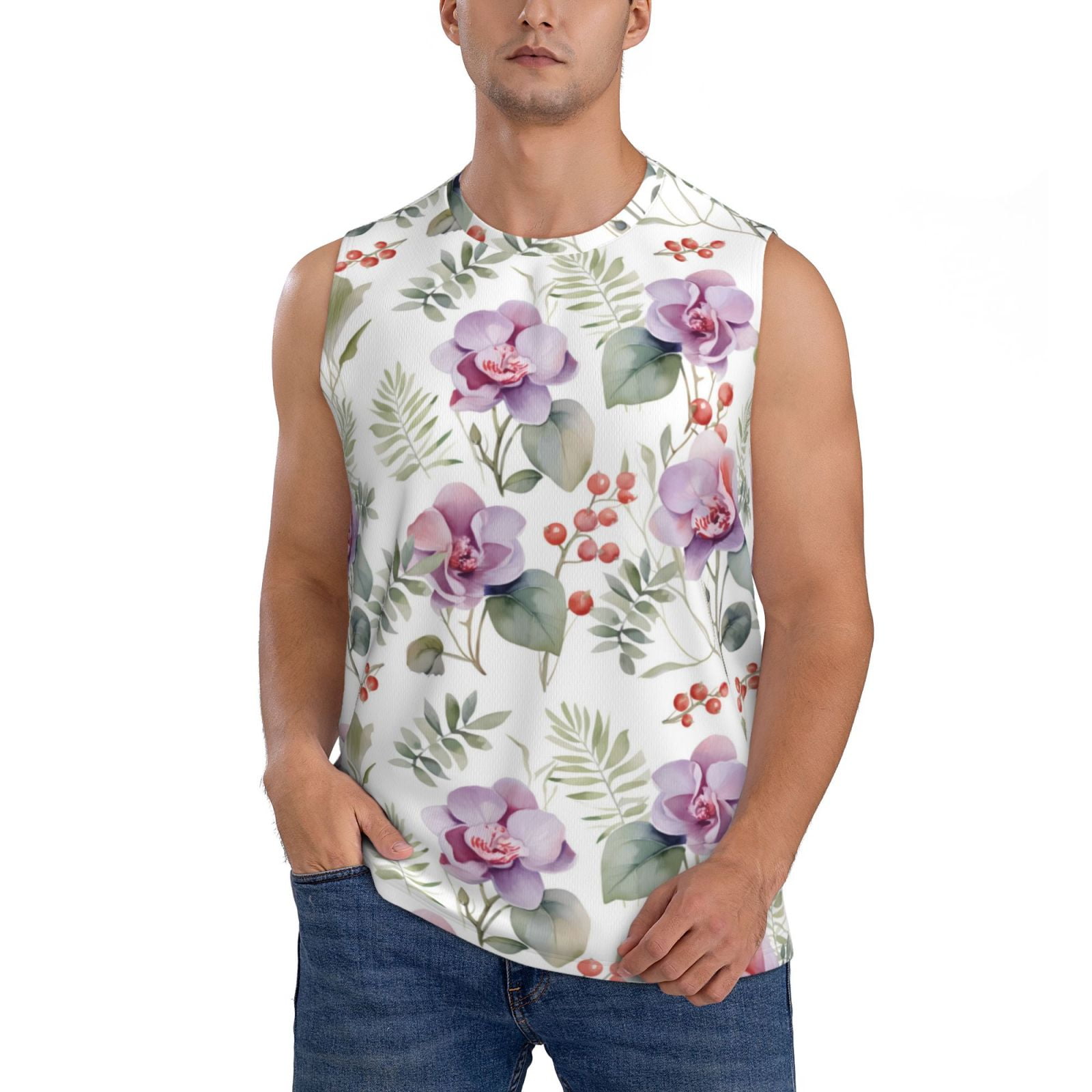 Balery Orchids Flowers Men's Sleeveless Muscle Shirts Workout Tank Top ...